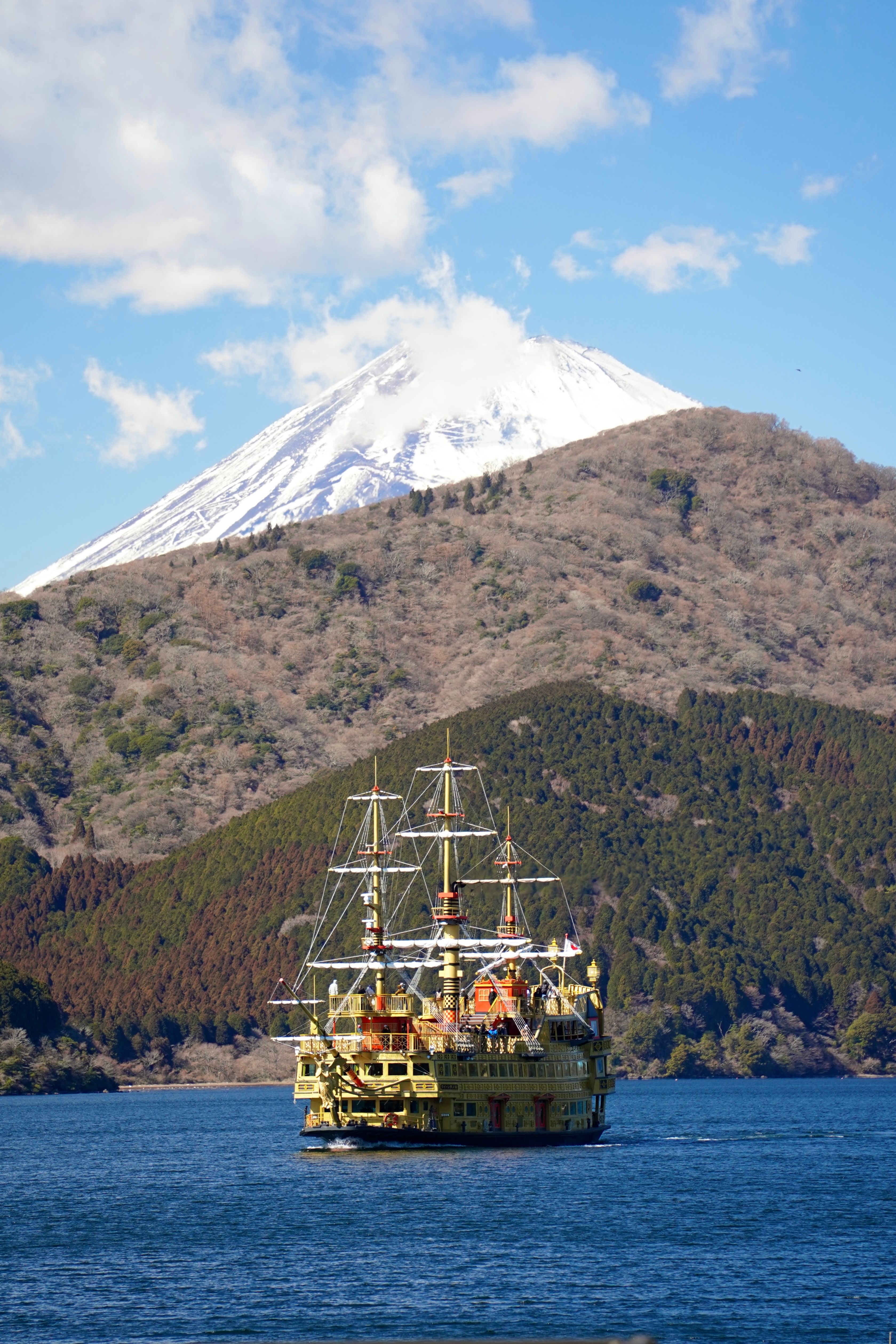 Scenic View of Mount Fuji and Pirate Ship on Lake Ashi · Free Stock Photo