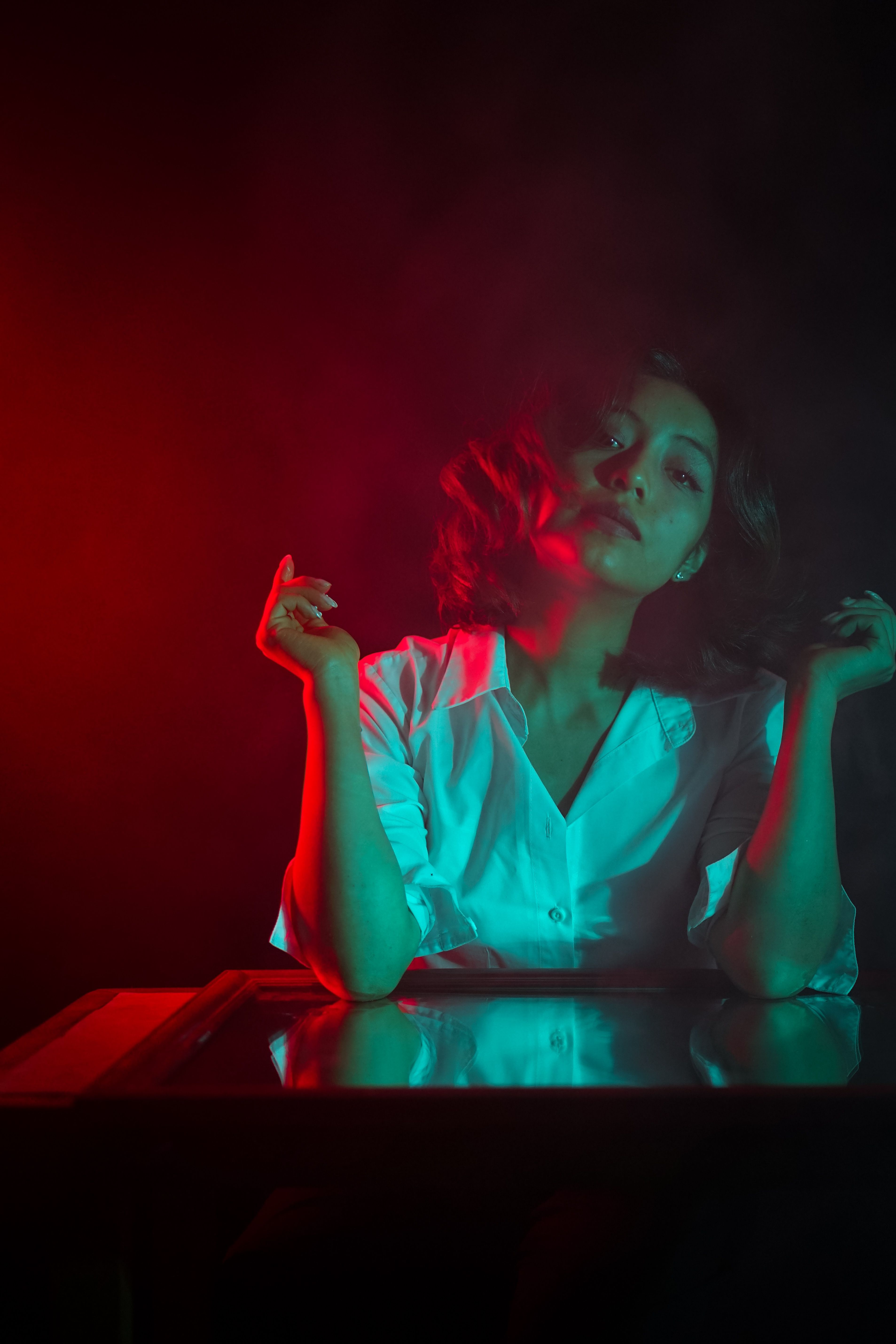 Moody Portrait with Red and Green Lighting · Free Stock Photo
