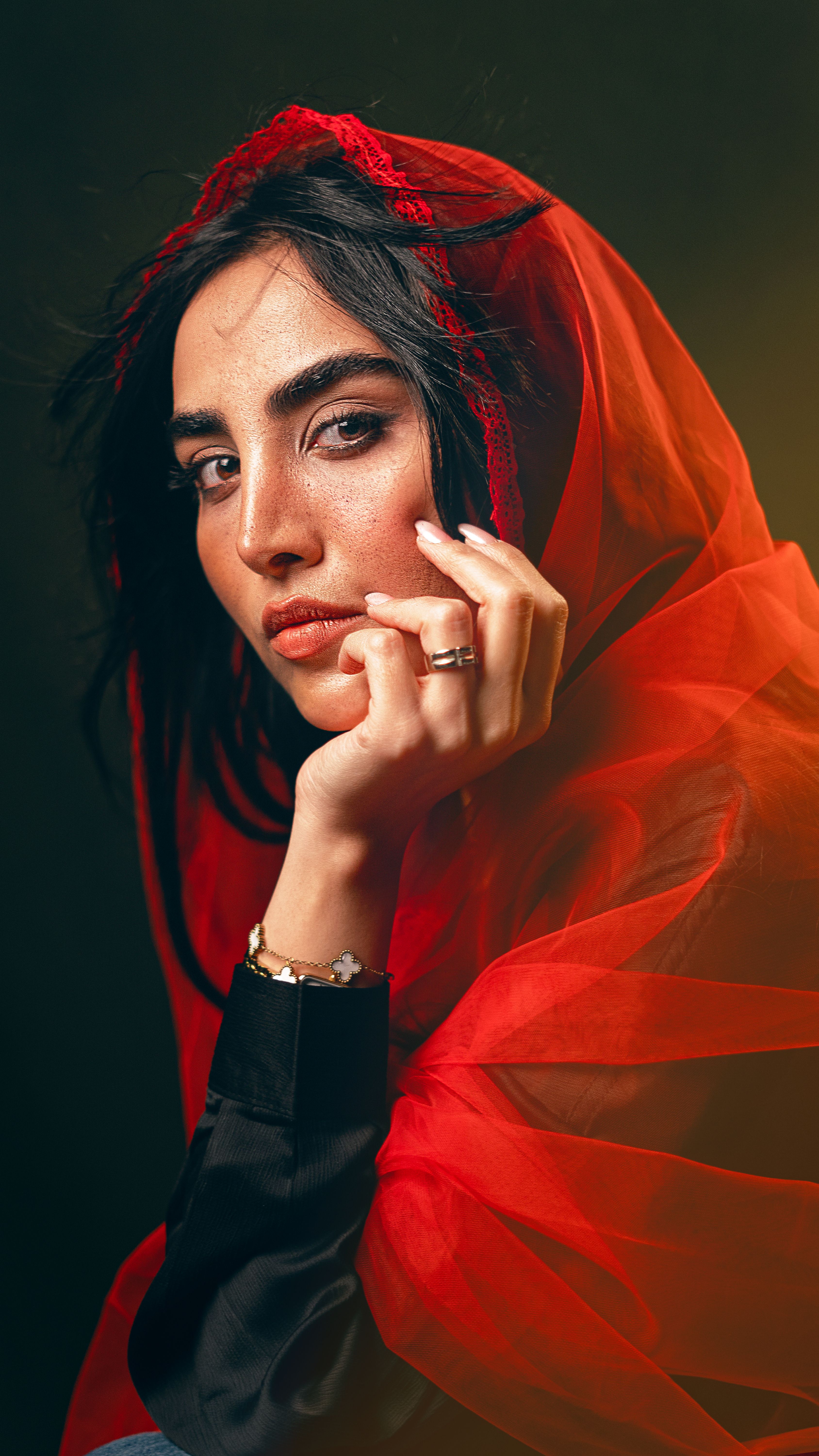 Elegant Portrait of Woman in Red Veil from Hamedan · Free Stock Photo