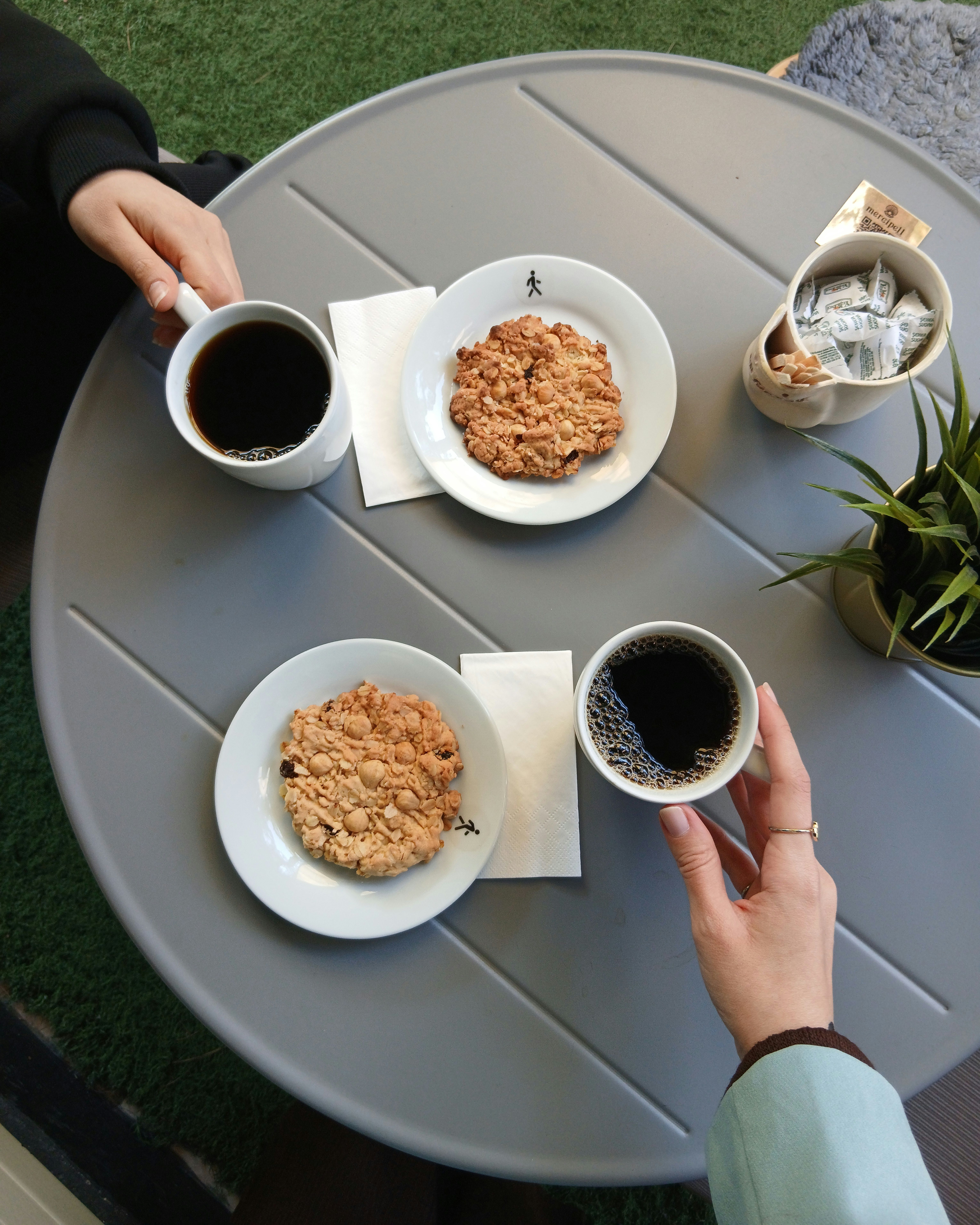 Top View of Coffee Break with Cookies Outdoors · Free Stock Photo