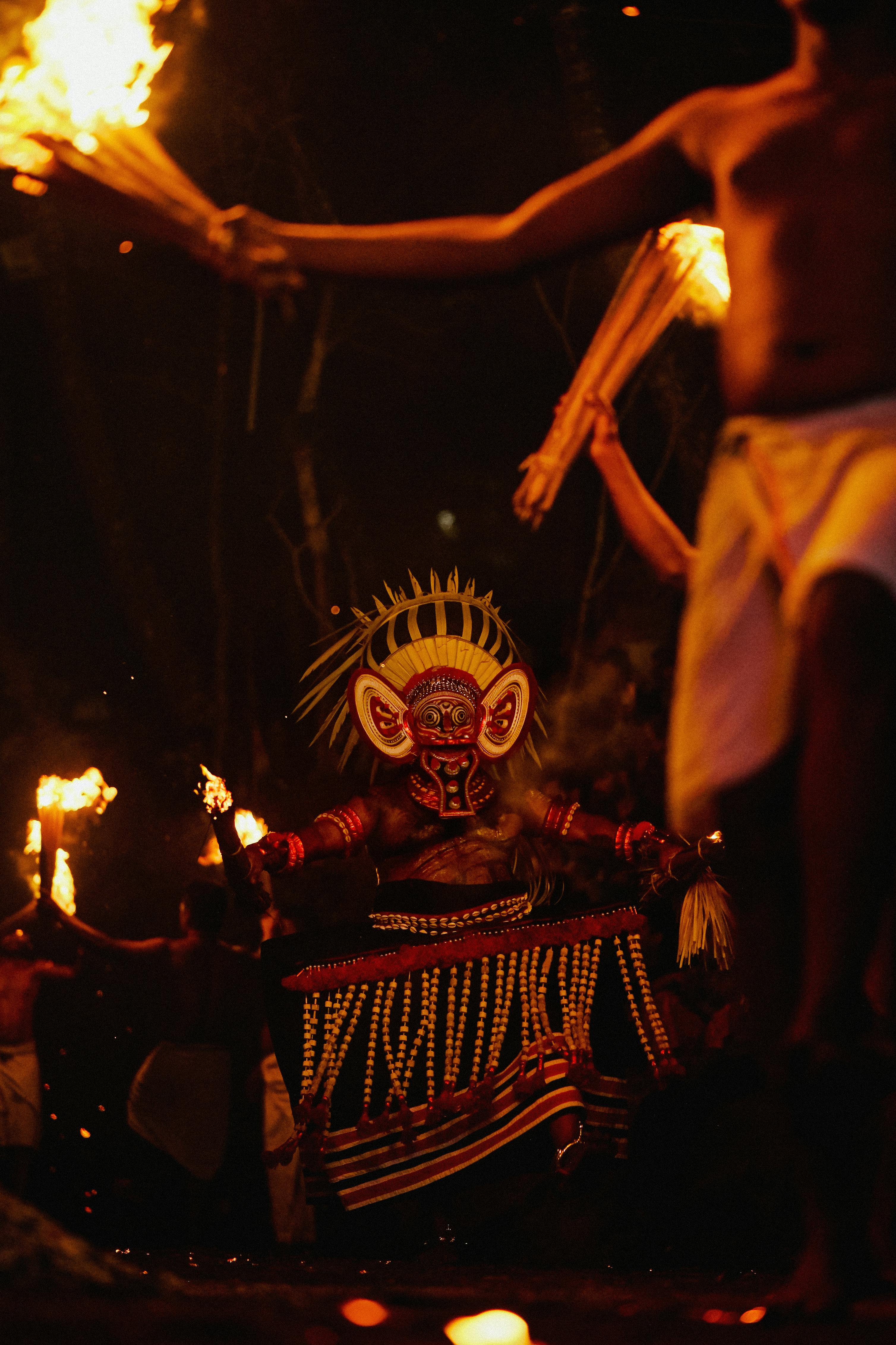Traditional Indian Theyyam Performance at Night · Free Stock Photo