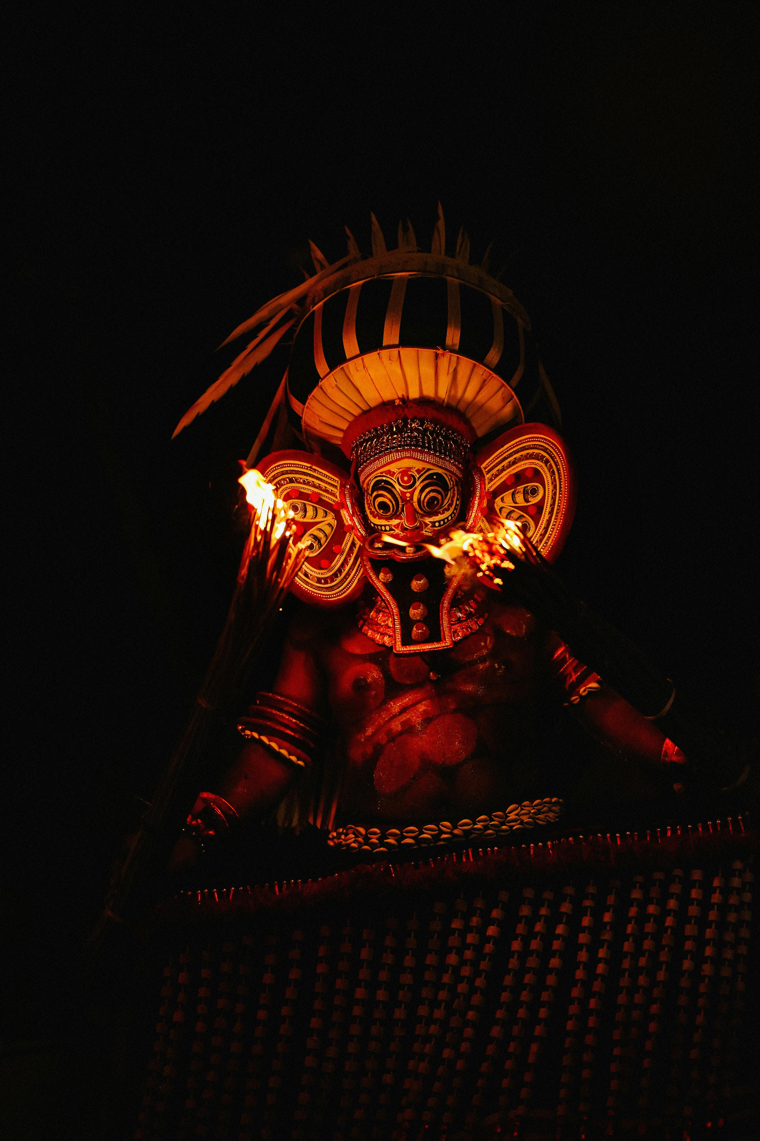 Traditional Theyyam Ritual Performance with Fire · Free Stock Photo