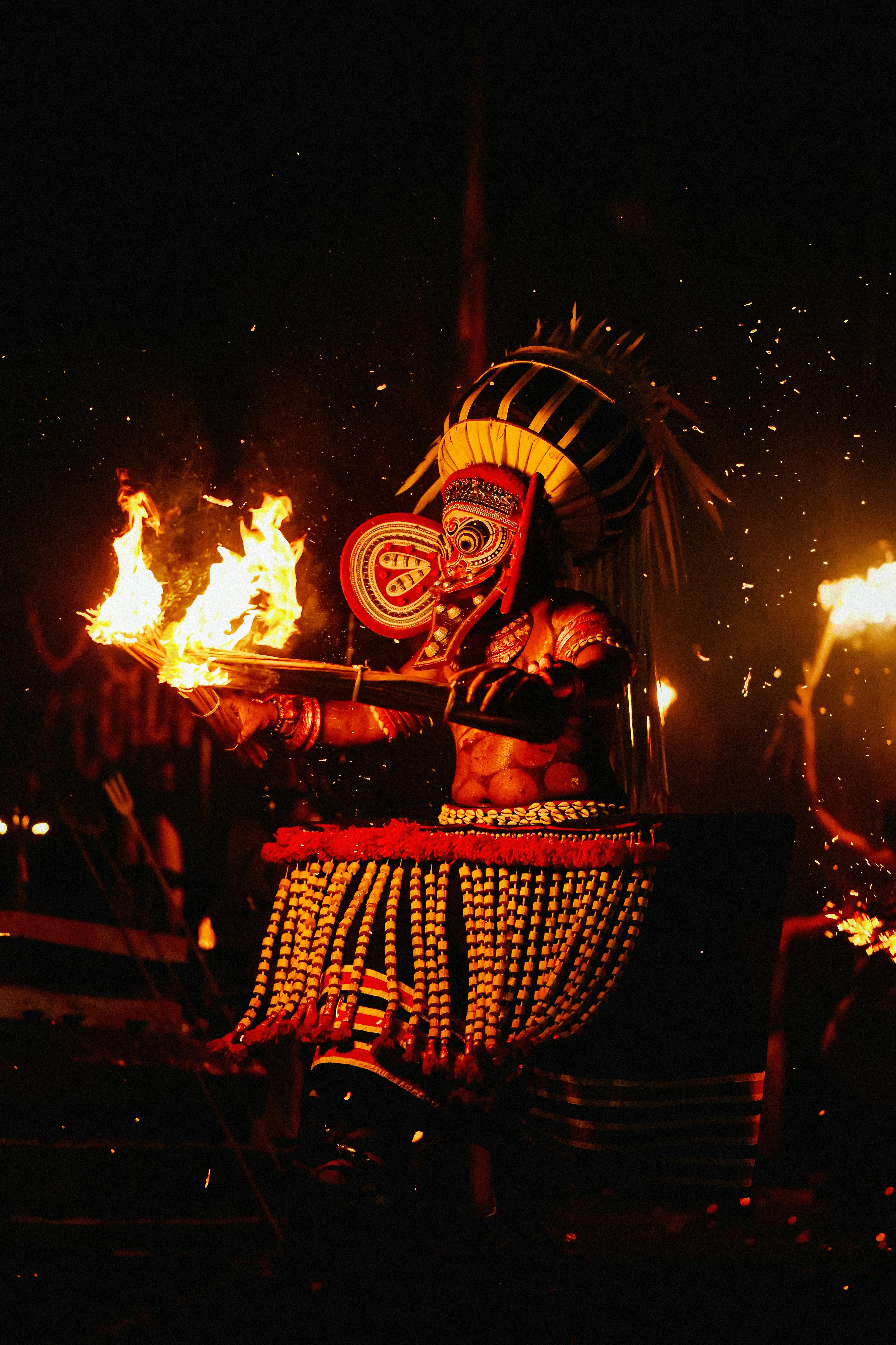 Traditional Theyyam Ritual in Kerala at Night · Free Stock Photo