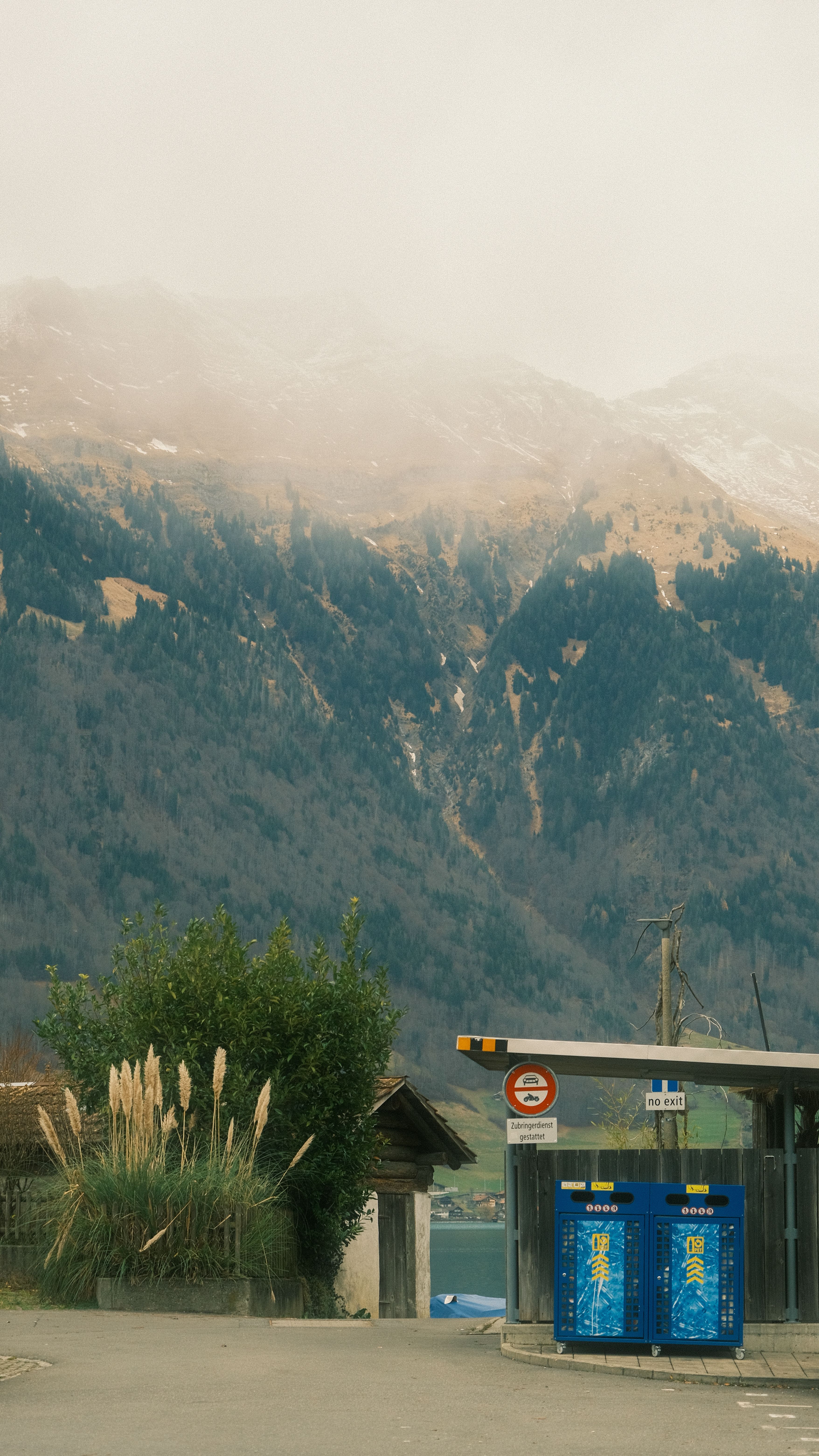 Mountainous Landscape with Bus Stop in Winter · Free Stock Photo