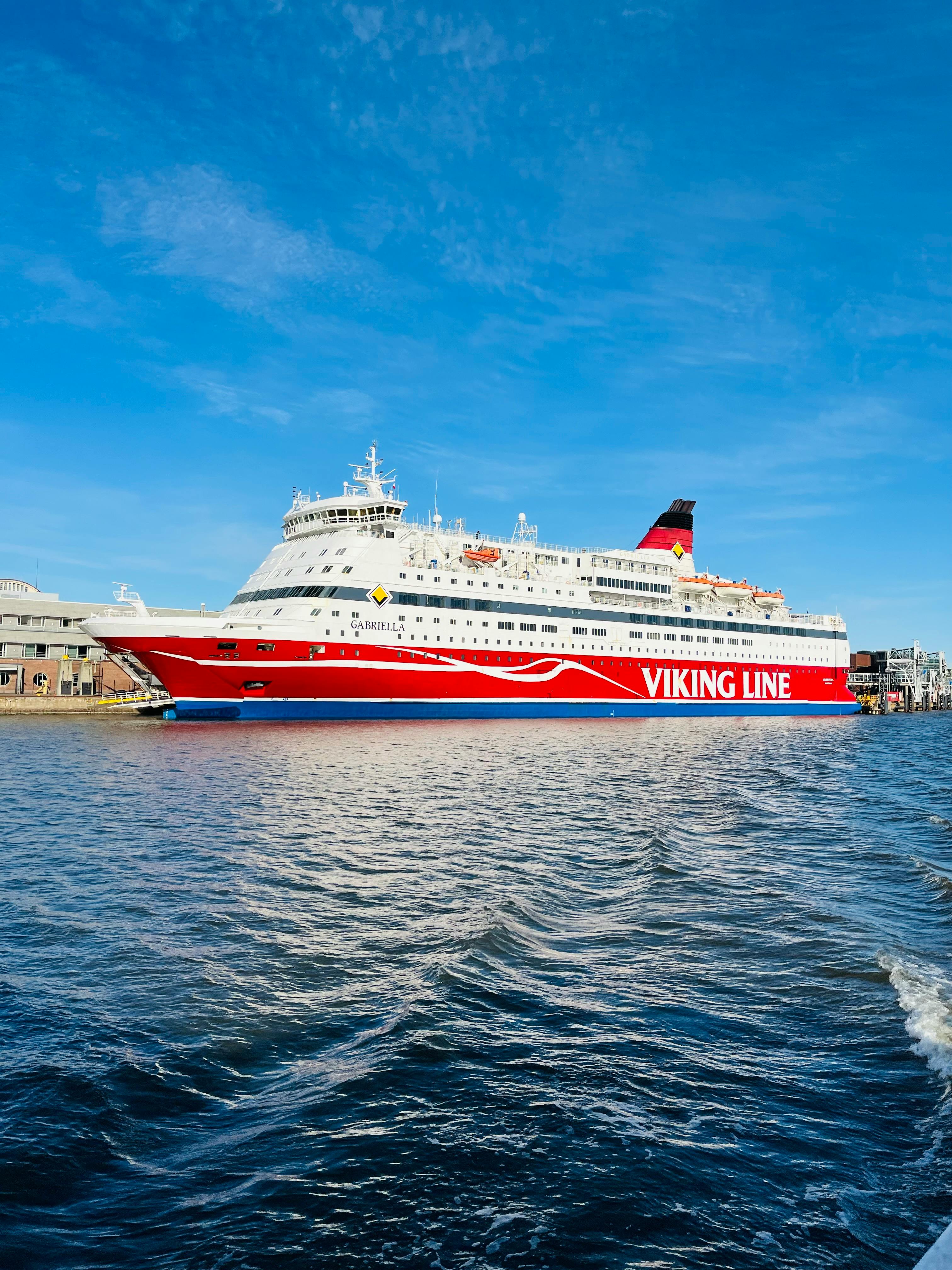 Viking Line Ferry Docked at Waterfront Port · Free Stock Photo