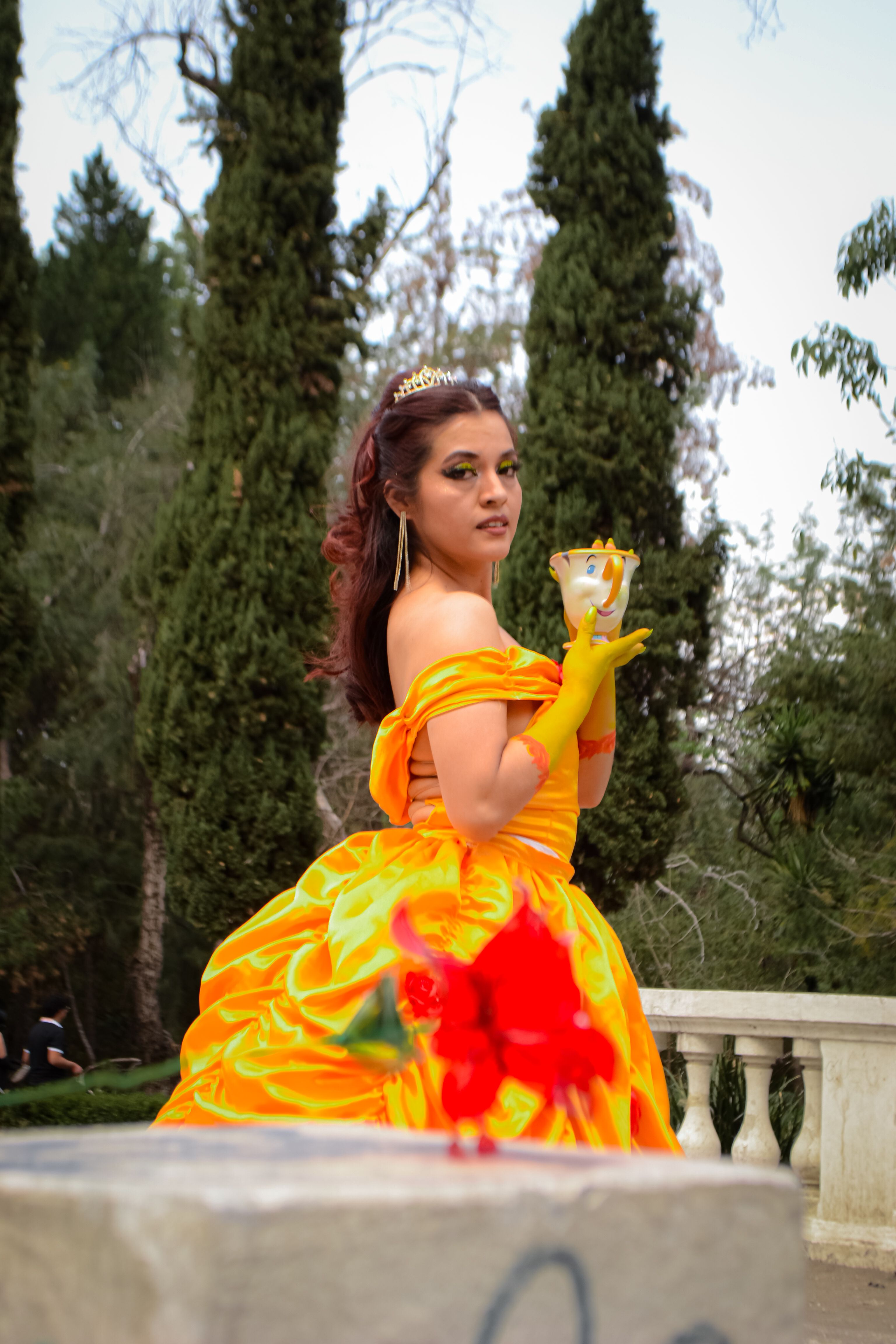 Elegant Princess in Bright Yellow Dress Outdoors · Free Stock Photo