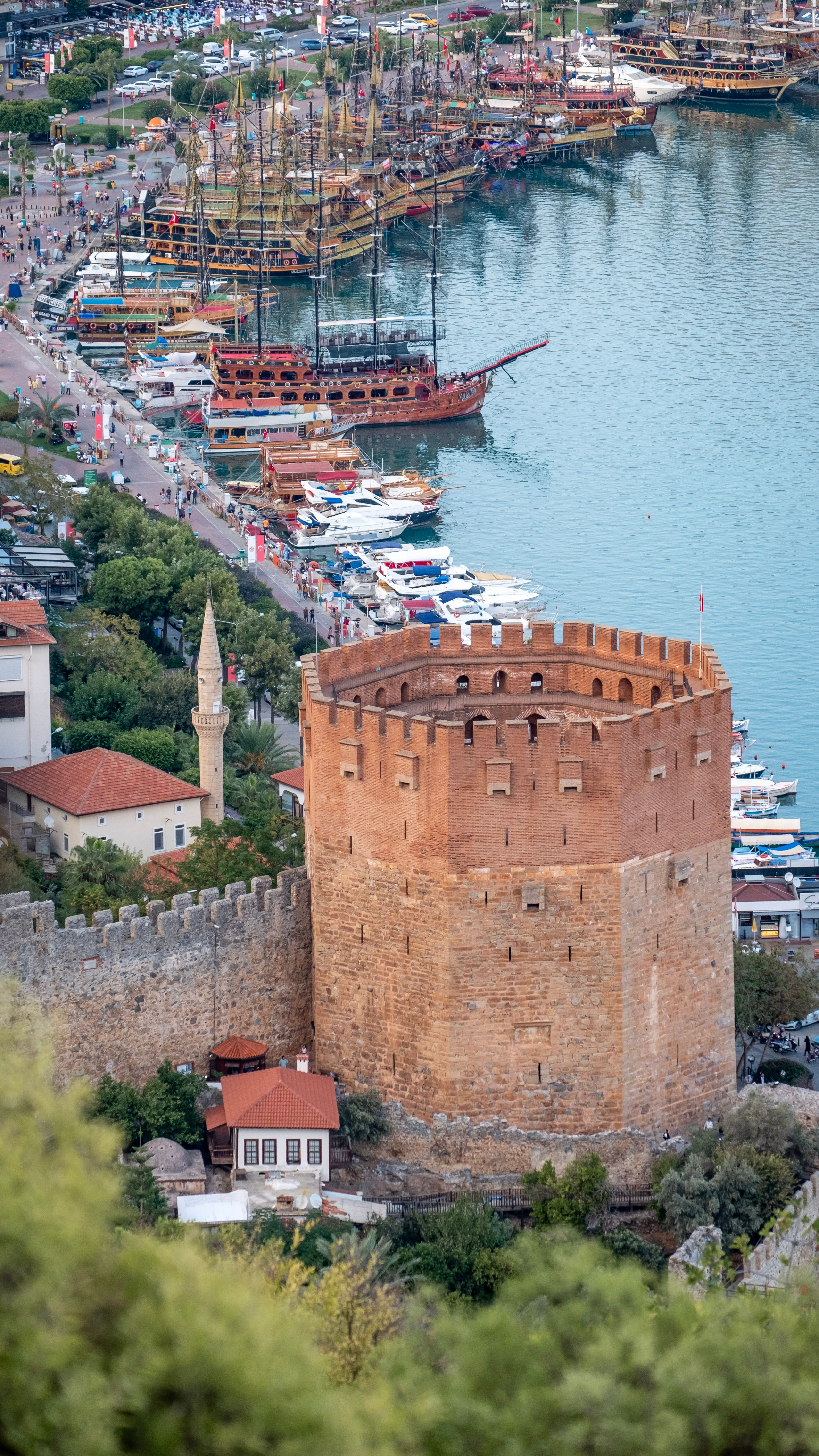 Historical Red Tower in Antalya Harbor · Free Stock Photo
