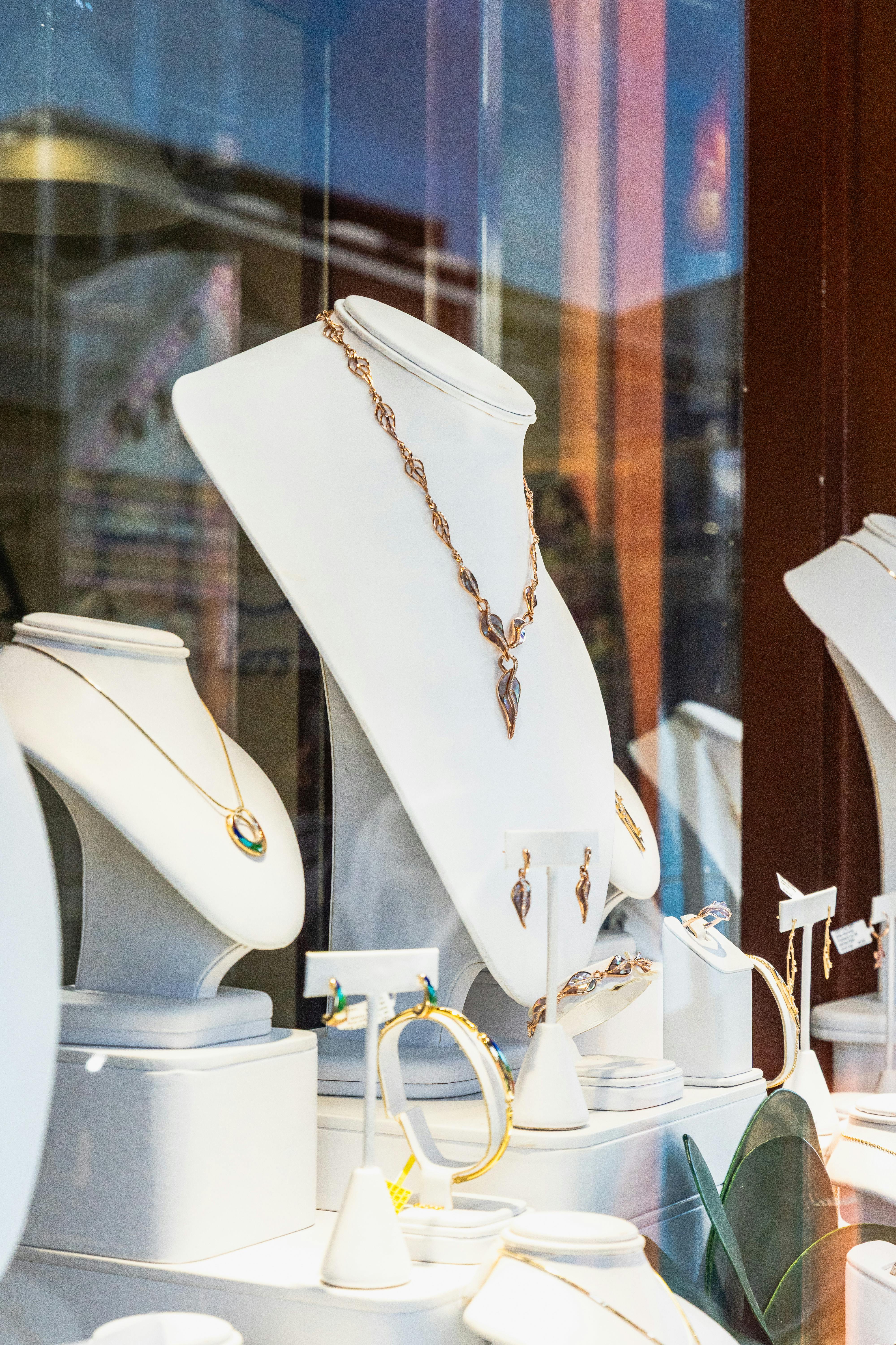 Elegant Jewelry Display in Boutique Window · Free Stock Photo