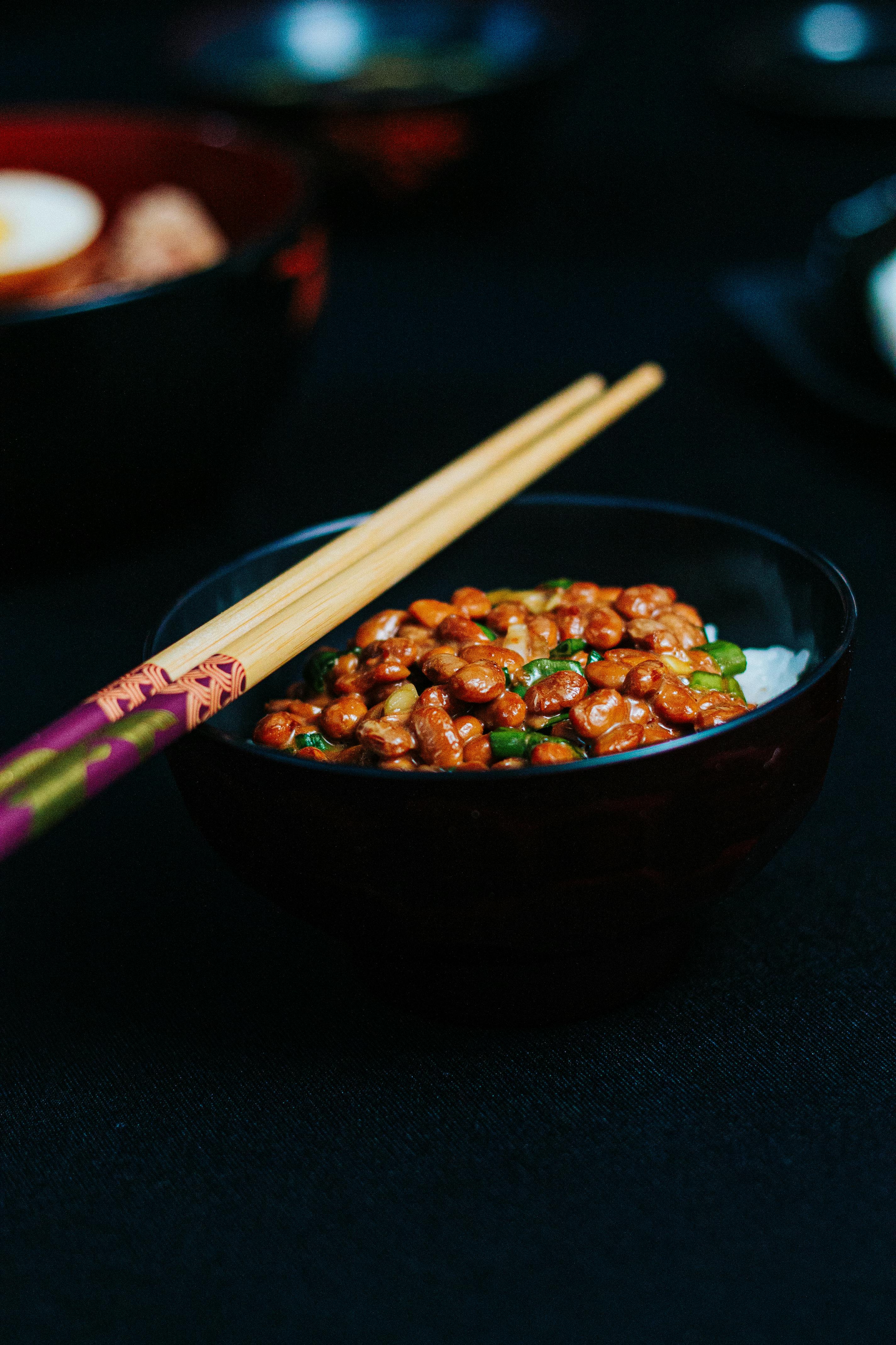 Authentic Japanese Natto Dish with Chopsticks · Free Stock Photo