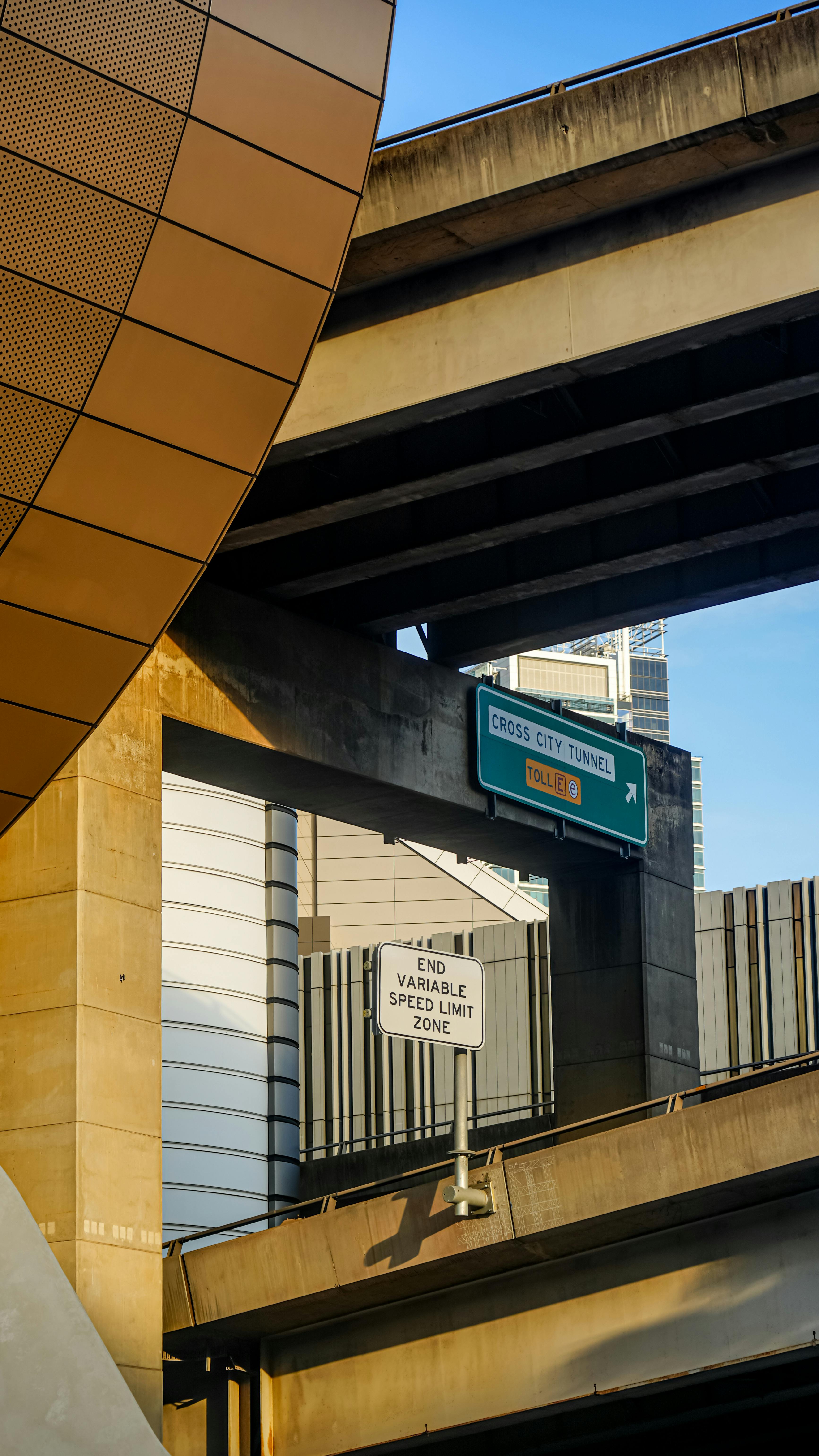 Urban Highway Architecture with City Exit Sign · Free Stock Photo