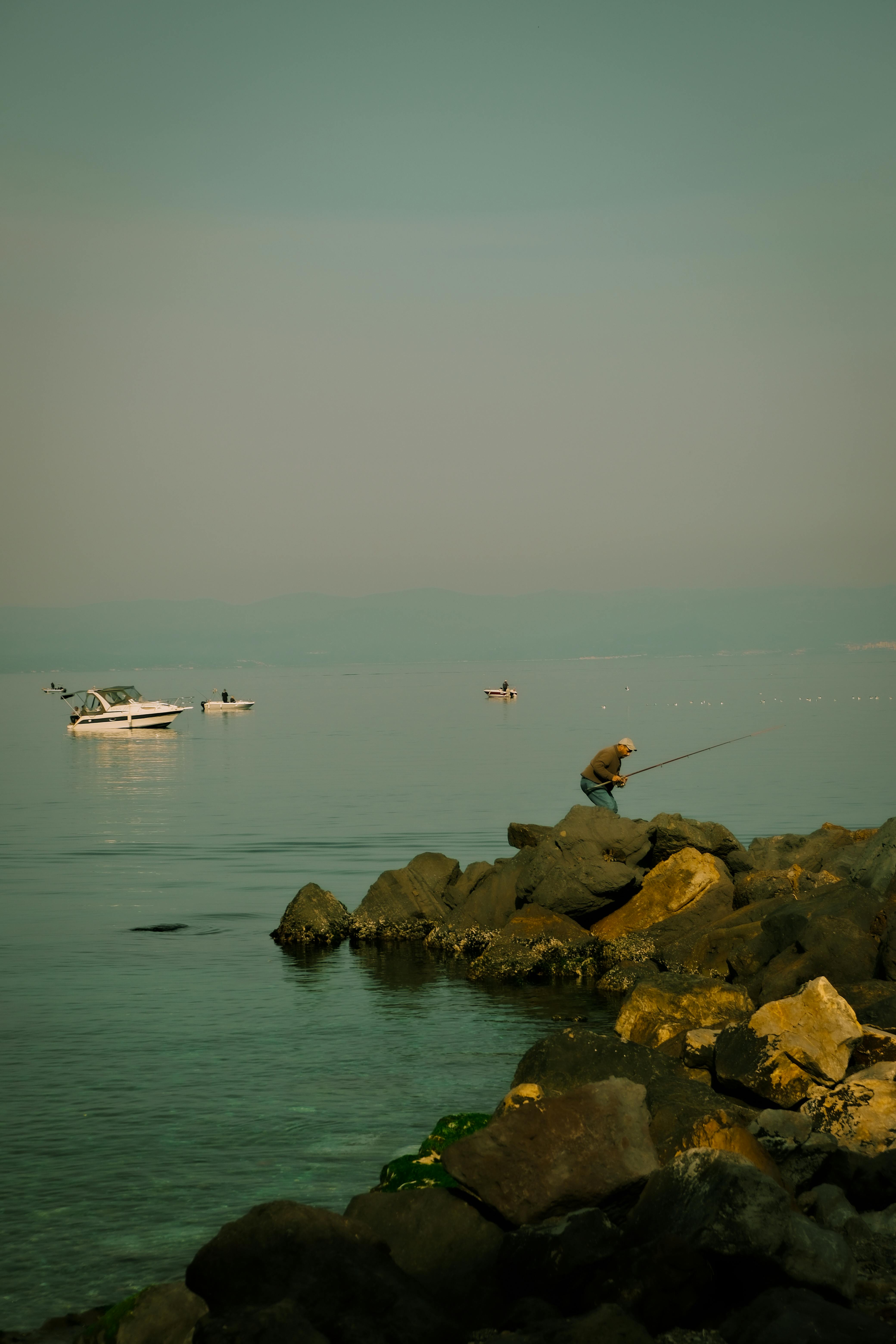 Serene Coastal Fishing Scene at Dawn · Free Stock Photo