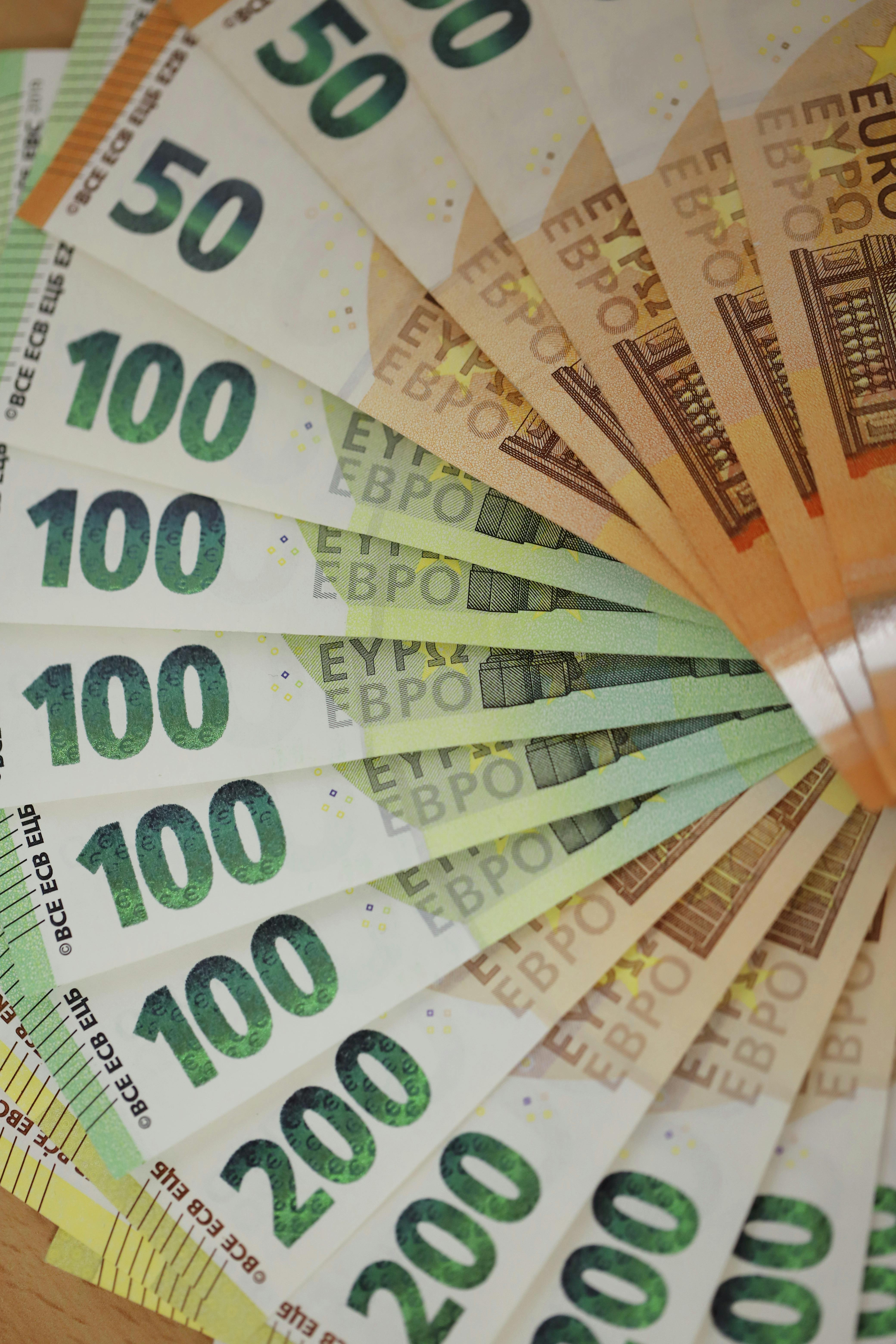 Euro Banknotes Display in Fan Arrangement · Free Stock Photo