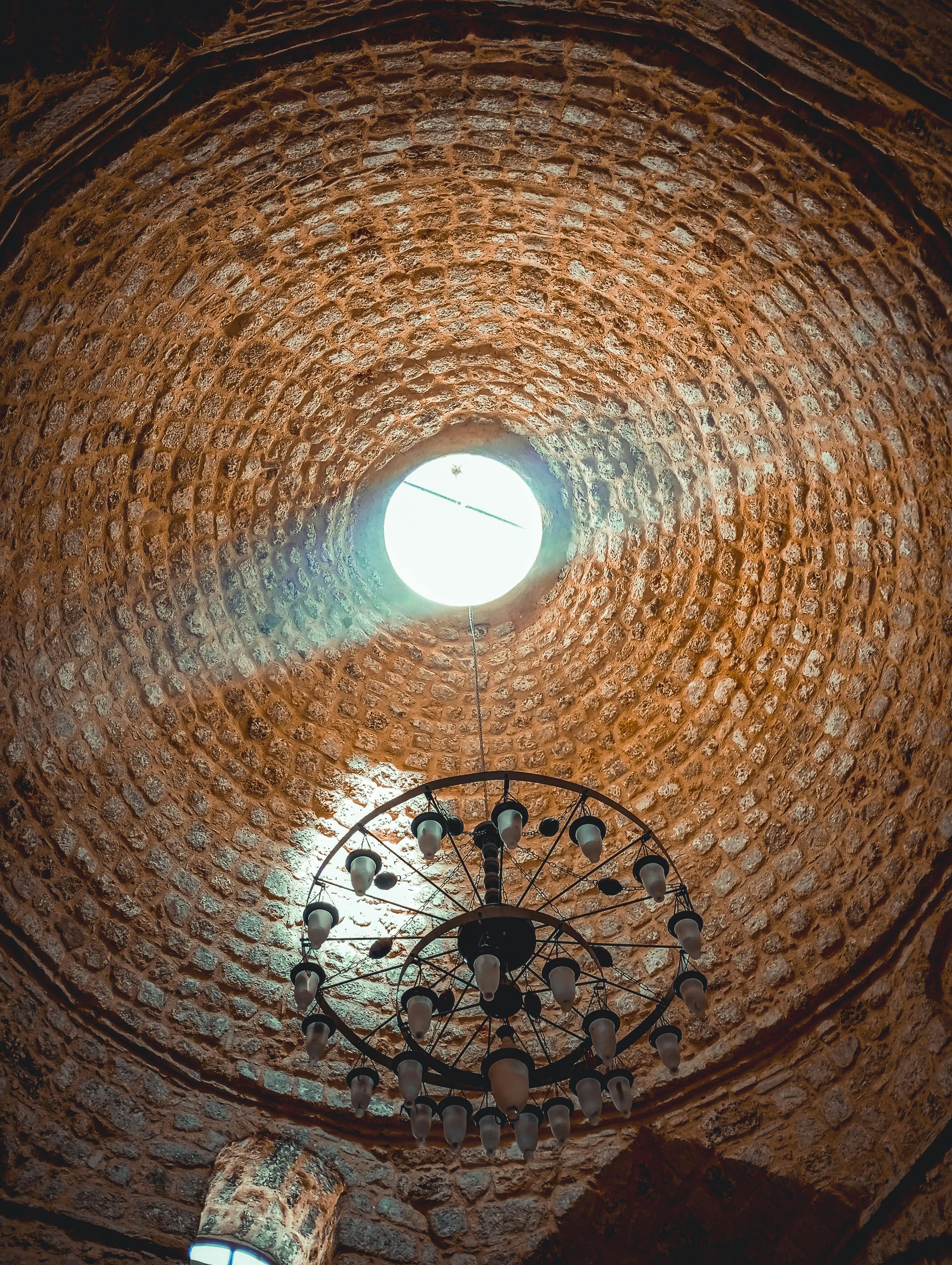 Rustic Dome Ceiling with Central Chandelier · Free Stock Photo