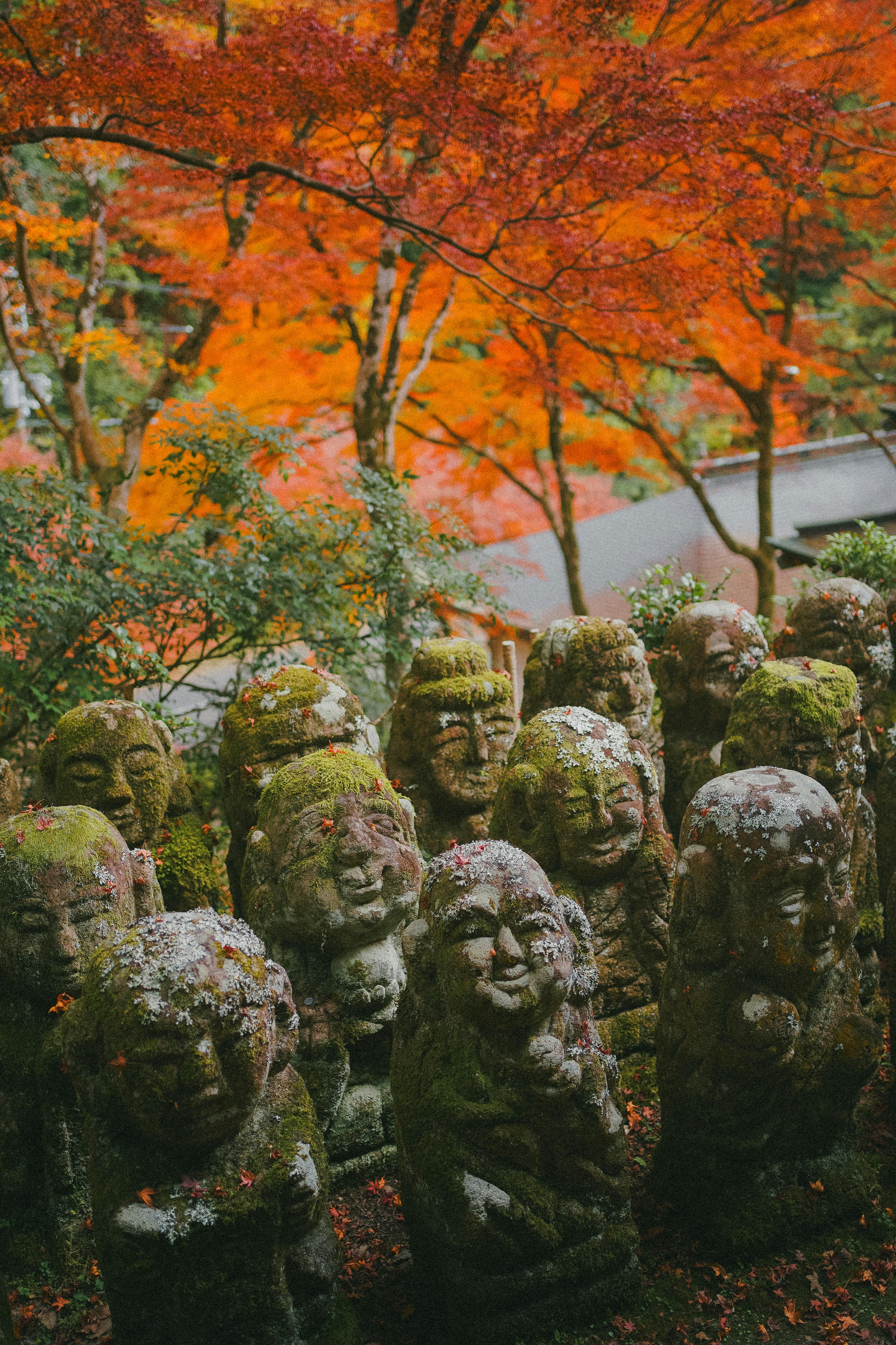 Zen Stone Statues Amid Vibrant Autumn Leaves · Free Stock Photo