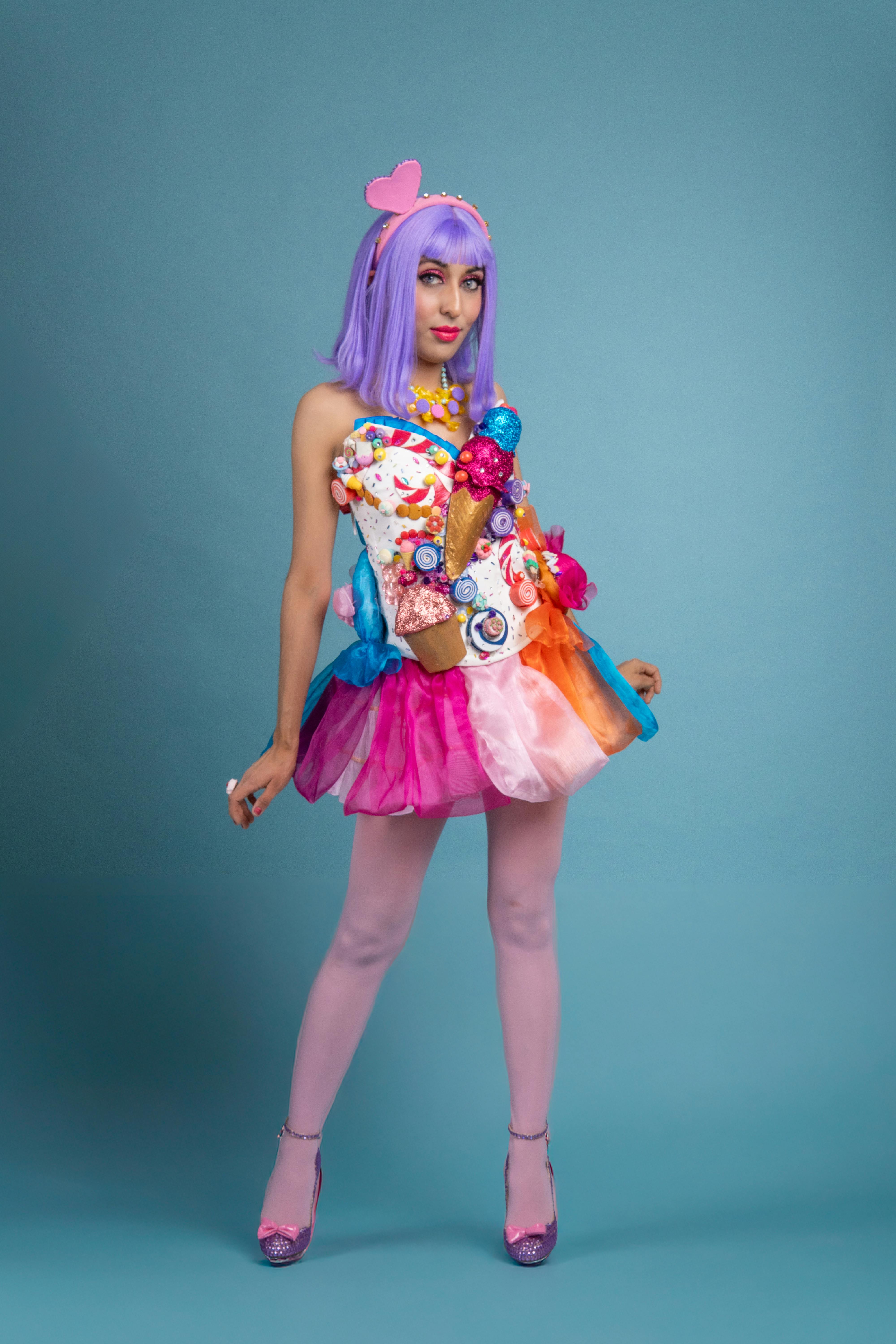 Vibrant Cosplay with Colorful Candy-Themed Dress · Free Stock Photo
