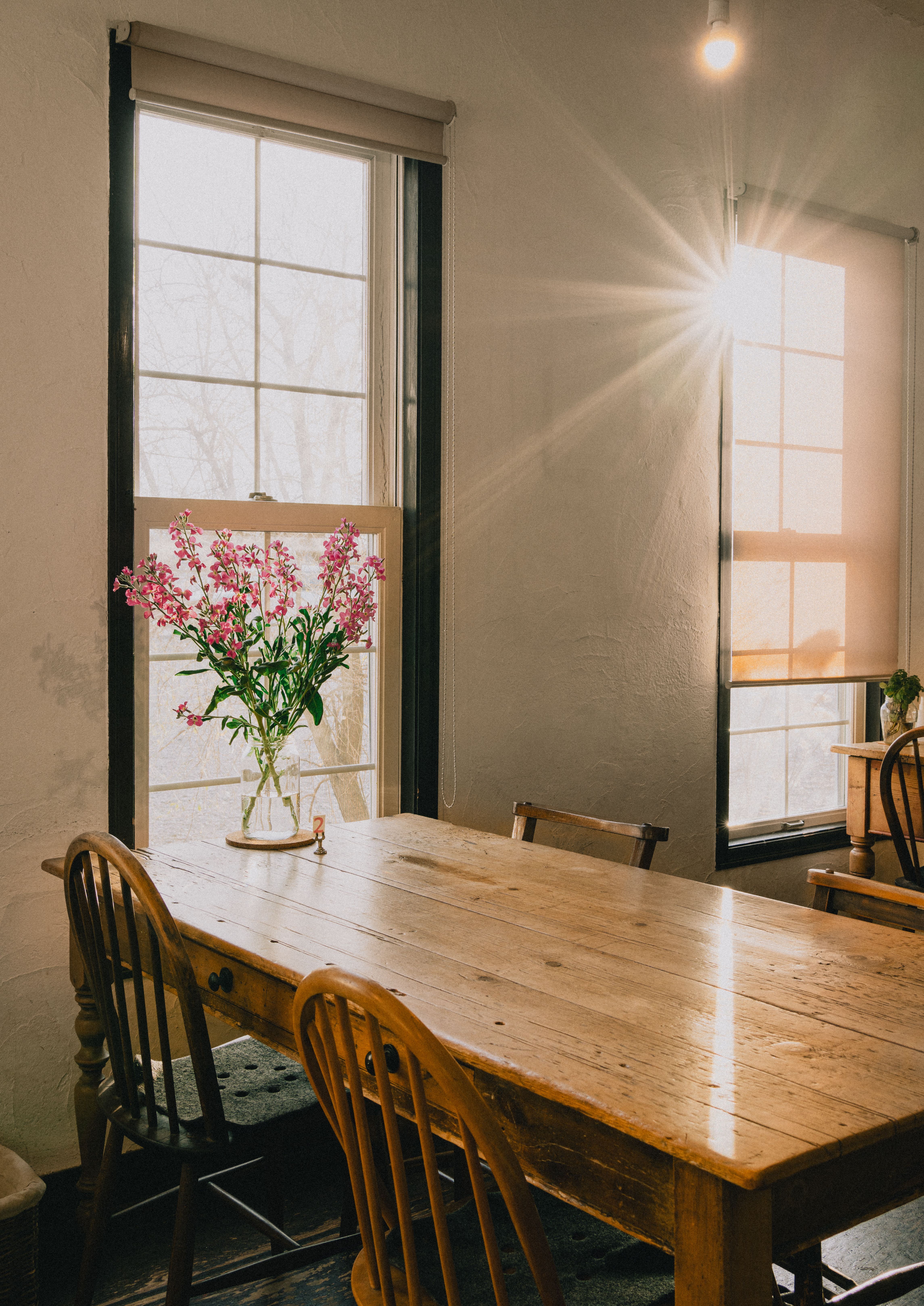 Cozy Sunlit Dining Room with Wooden Table · Free Stock Photo
