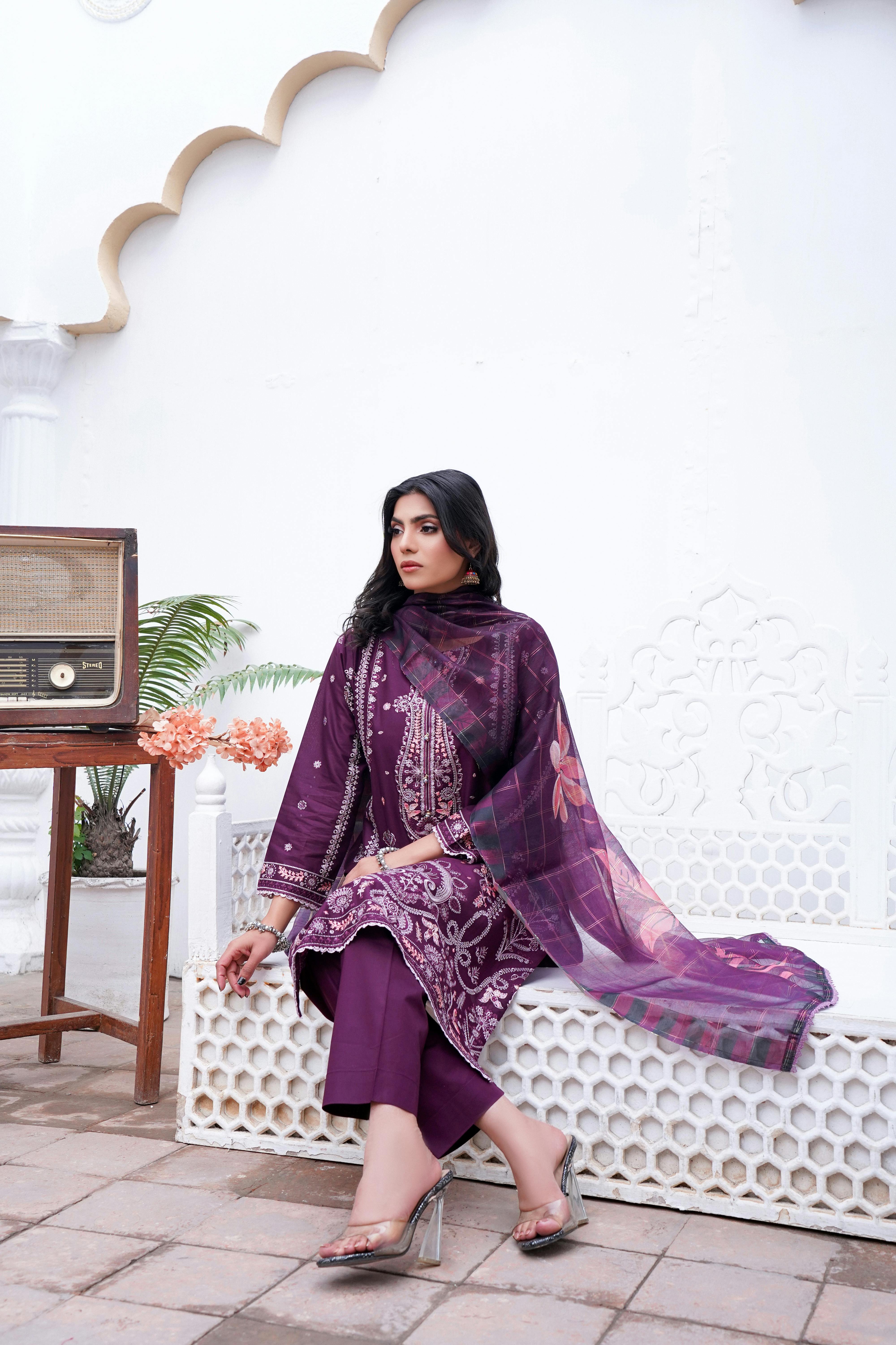 Elegant South Asian Fashion Model in Purple Shalwar Kameez · Free Stock ...