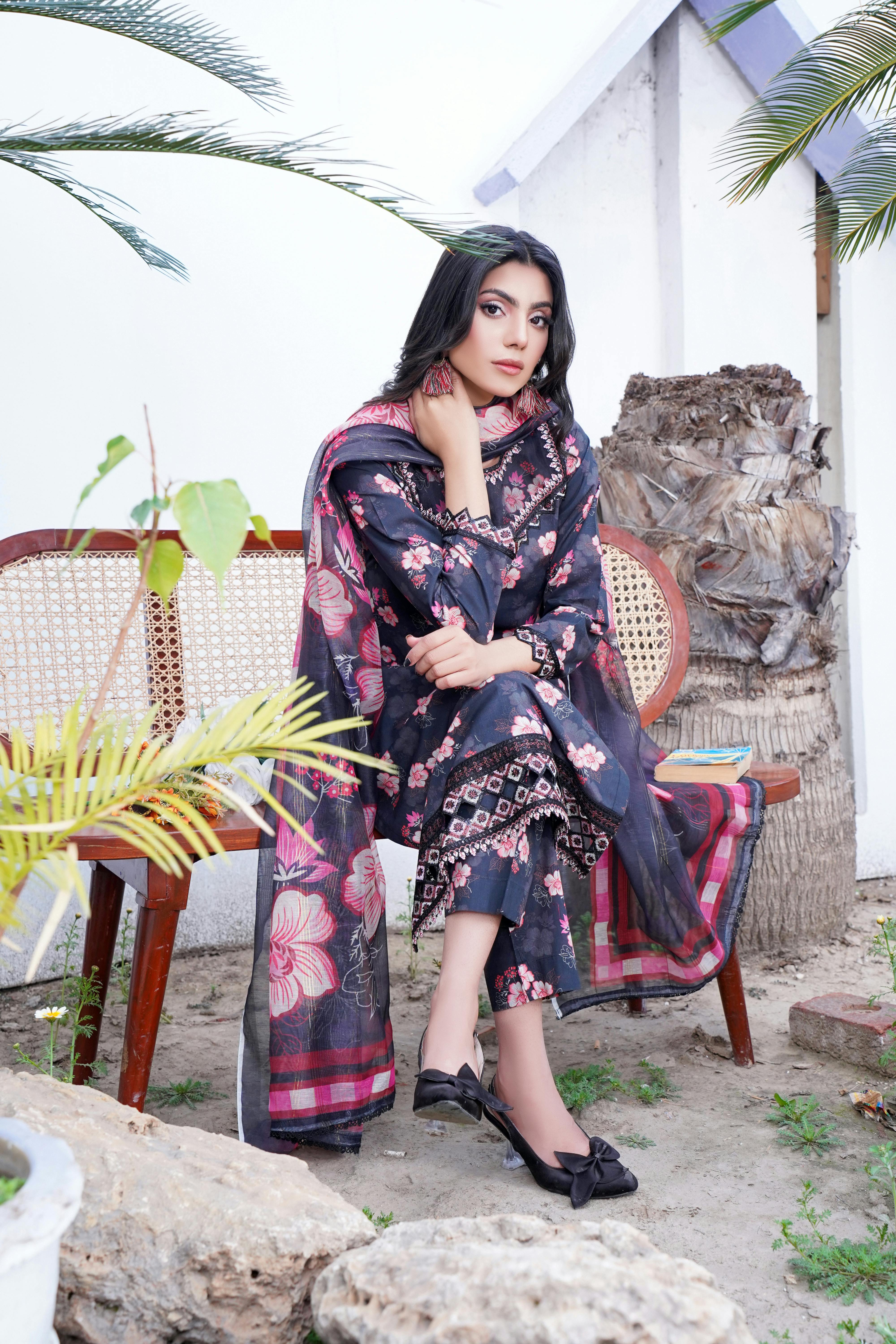 Elegant Pakistani Fashion Model in Floral Dress · Free Stock Photo