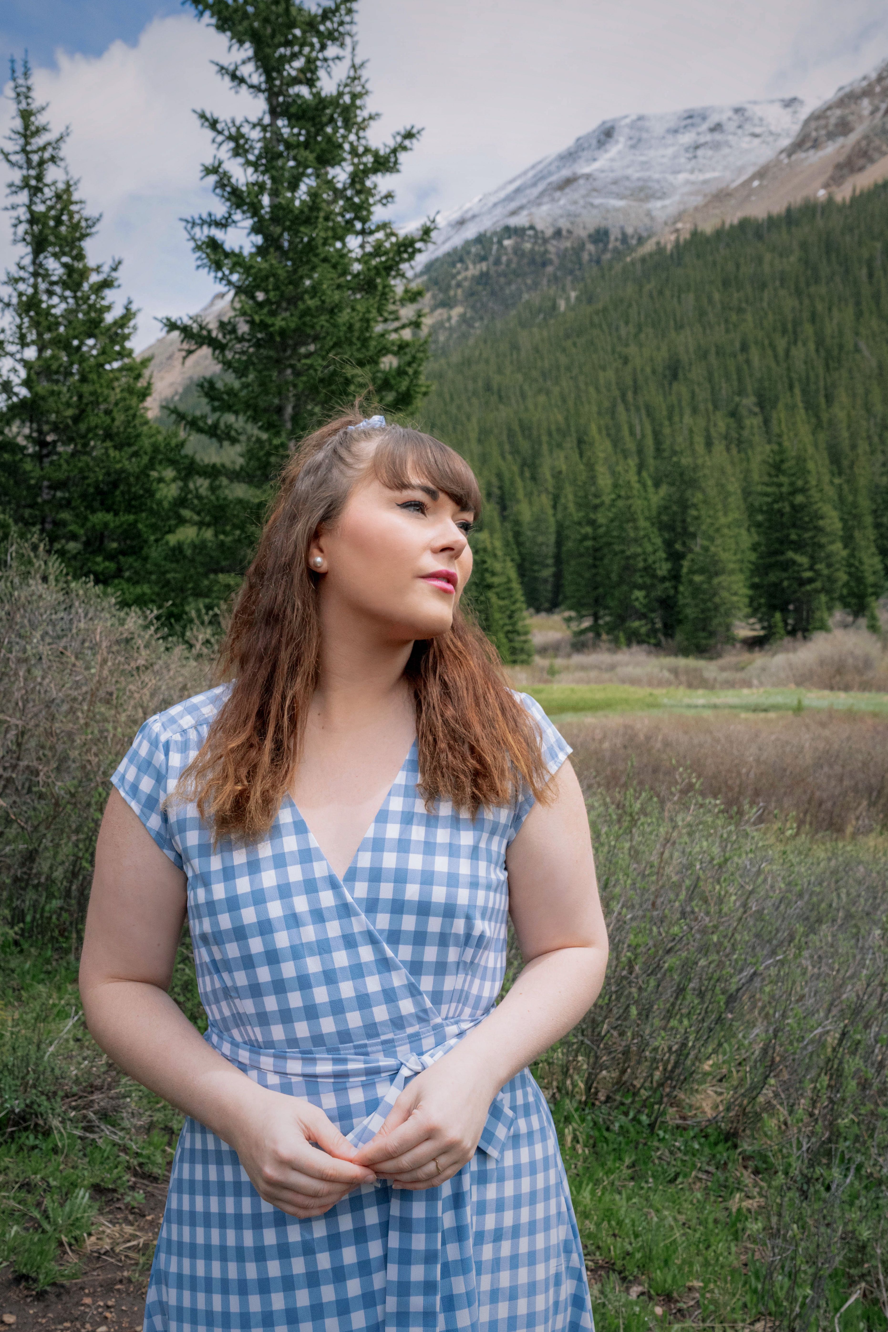 Woman in Blue Dress with Colorado Mountain Scenery · Free Stock Photo