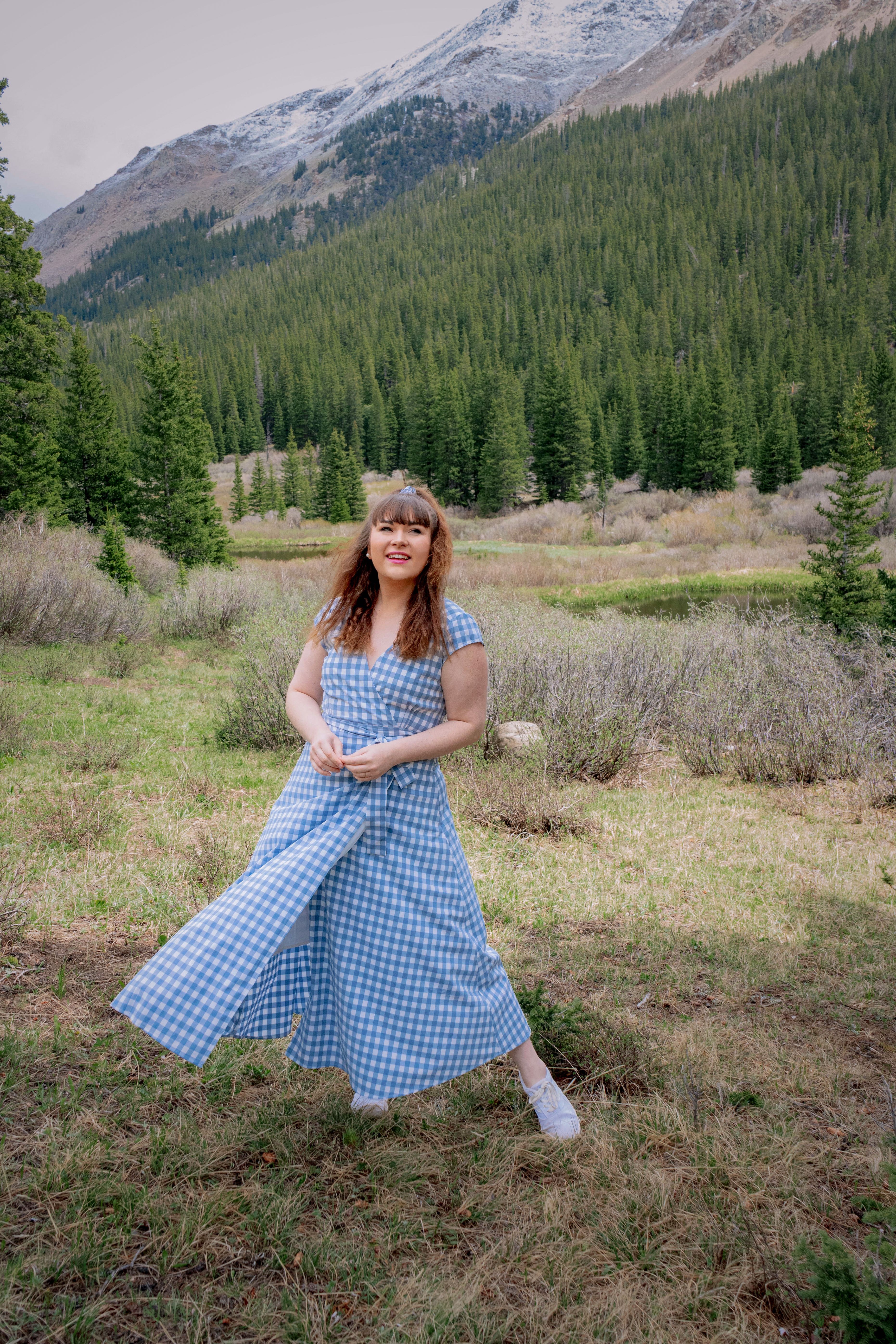 Charming Woman in Gingham Dress in Colorado Mountains · Free Stock Photo