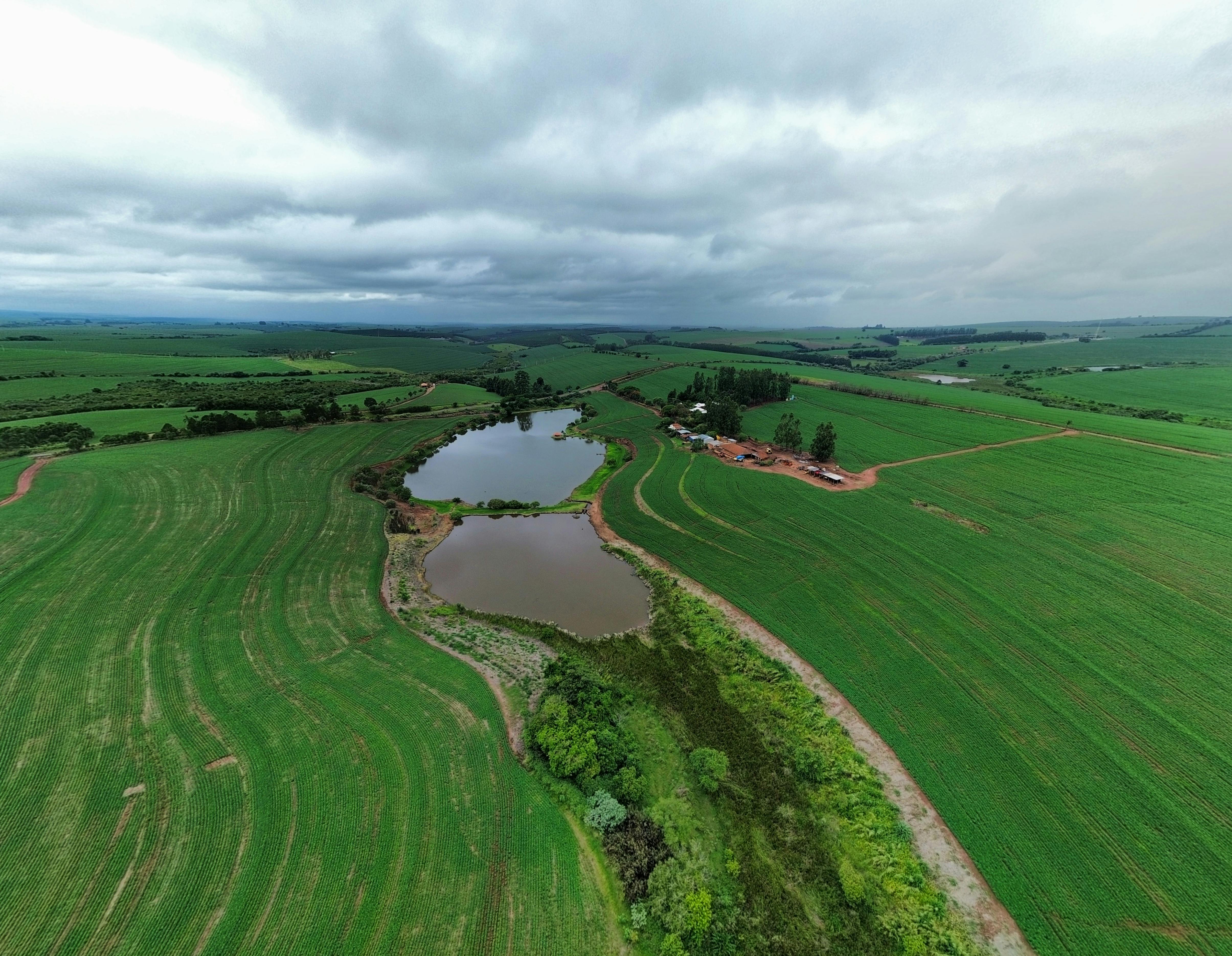 Aerial View of Verdant Farmland and Ponds in Brazil · Free Stock Photo