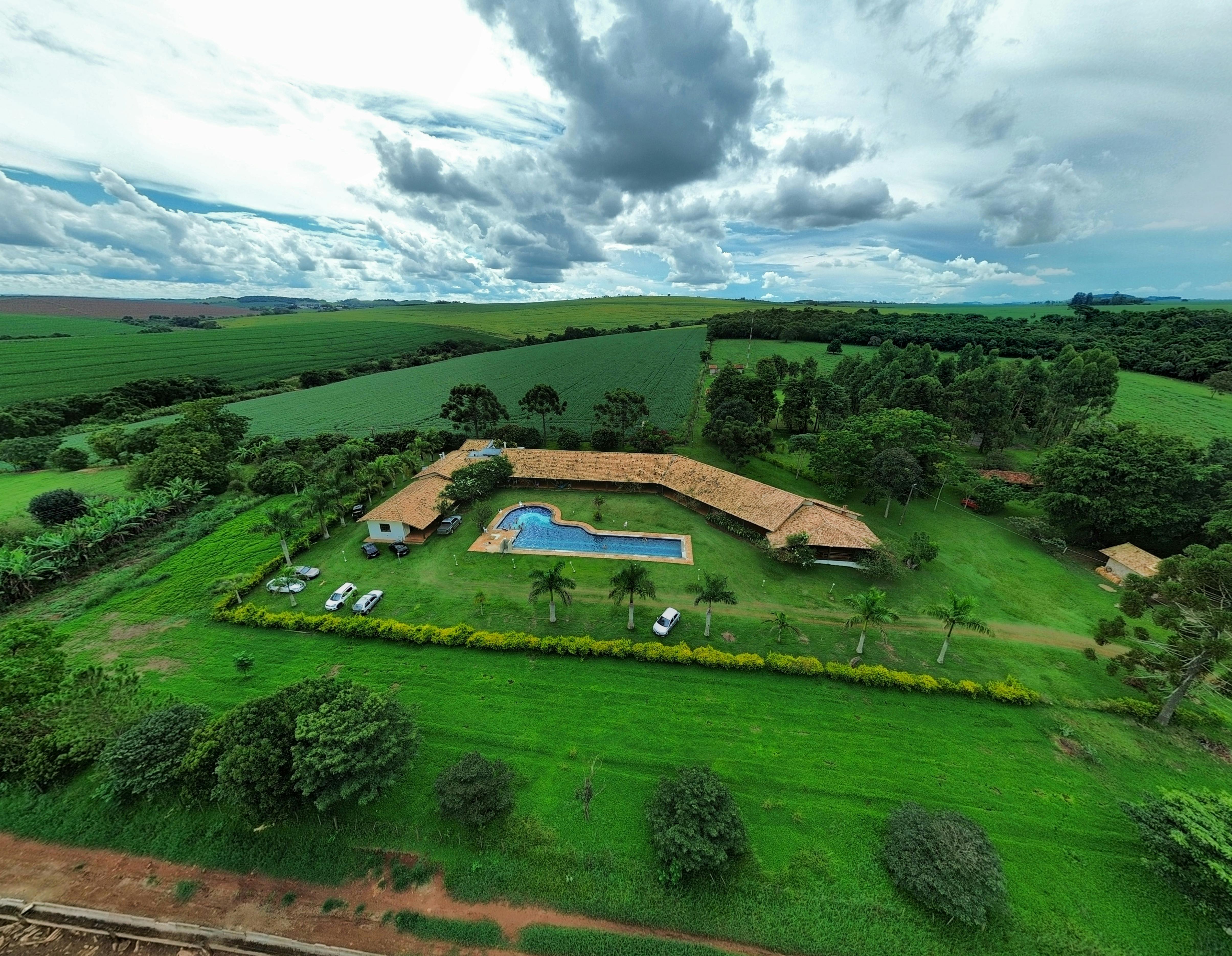 Aerial View of Countryside Estate with Pool · Free Stock Photo
