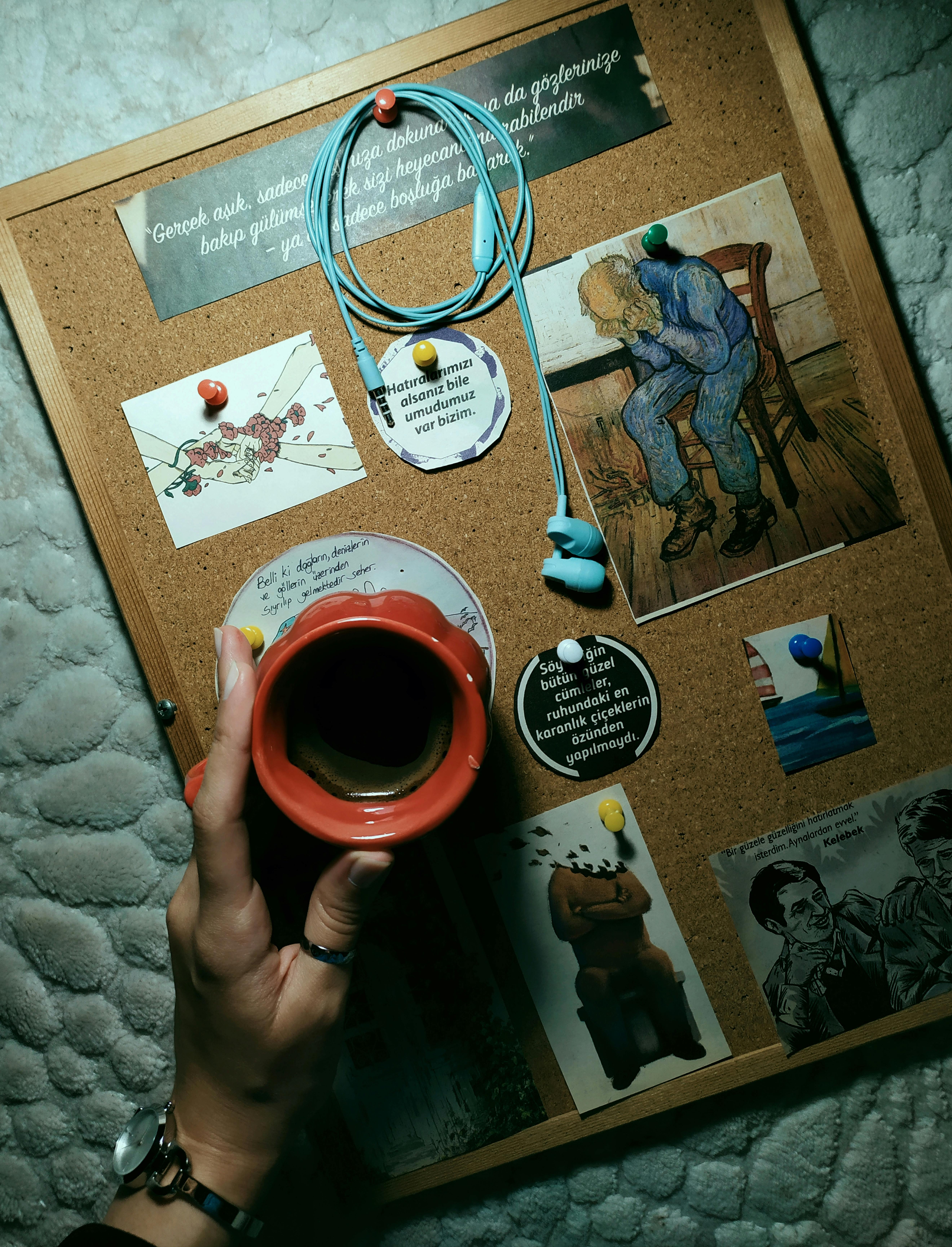 Creative Corkboard Art with Coffee Mug · Free Stock Photo