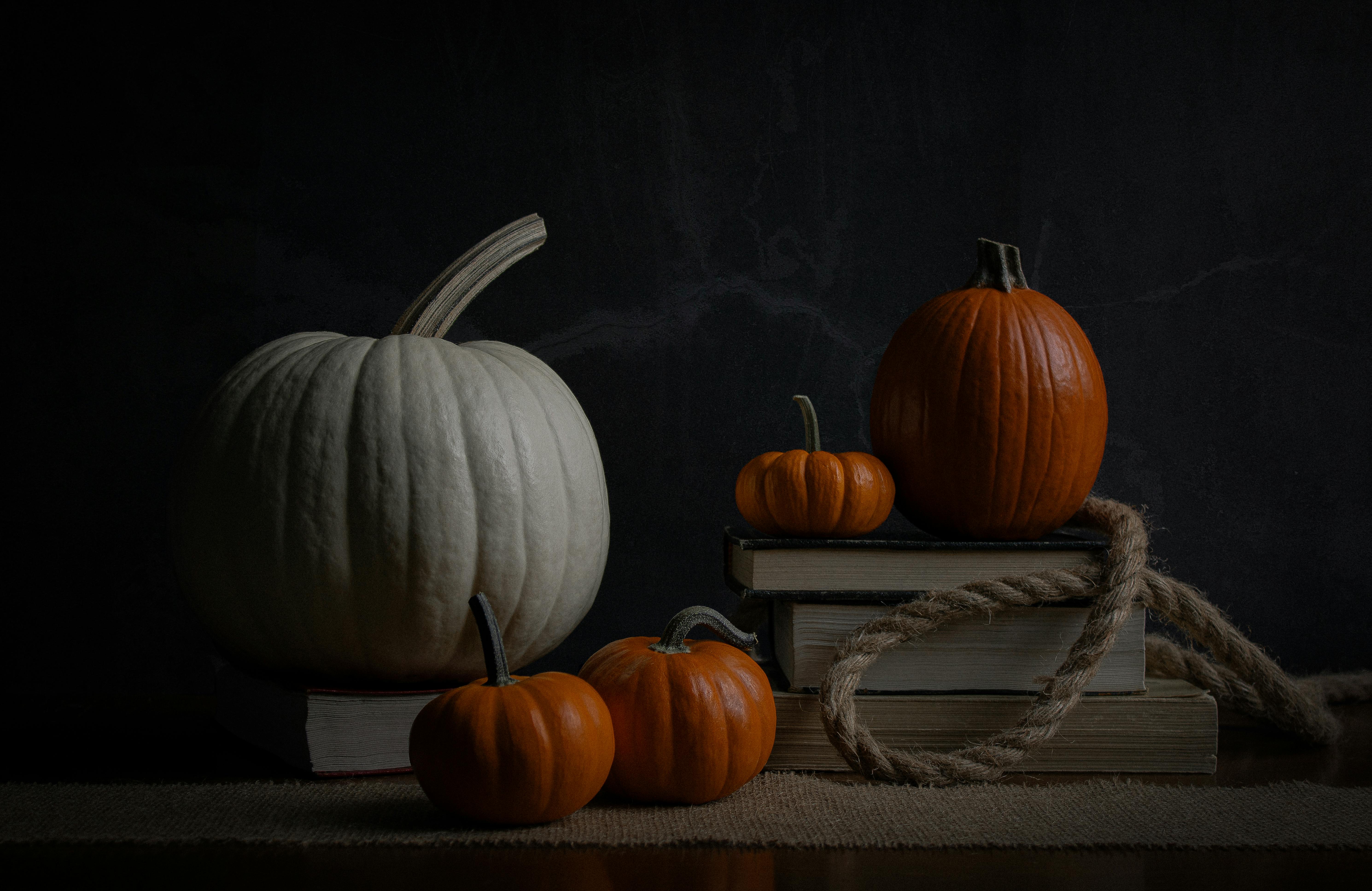 Rustic Autumn Pumpkin Still Life with Books · Free Stock Photo