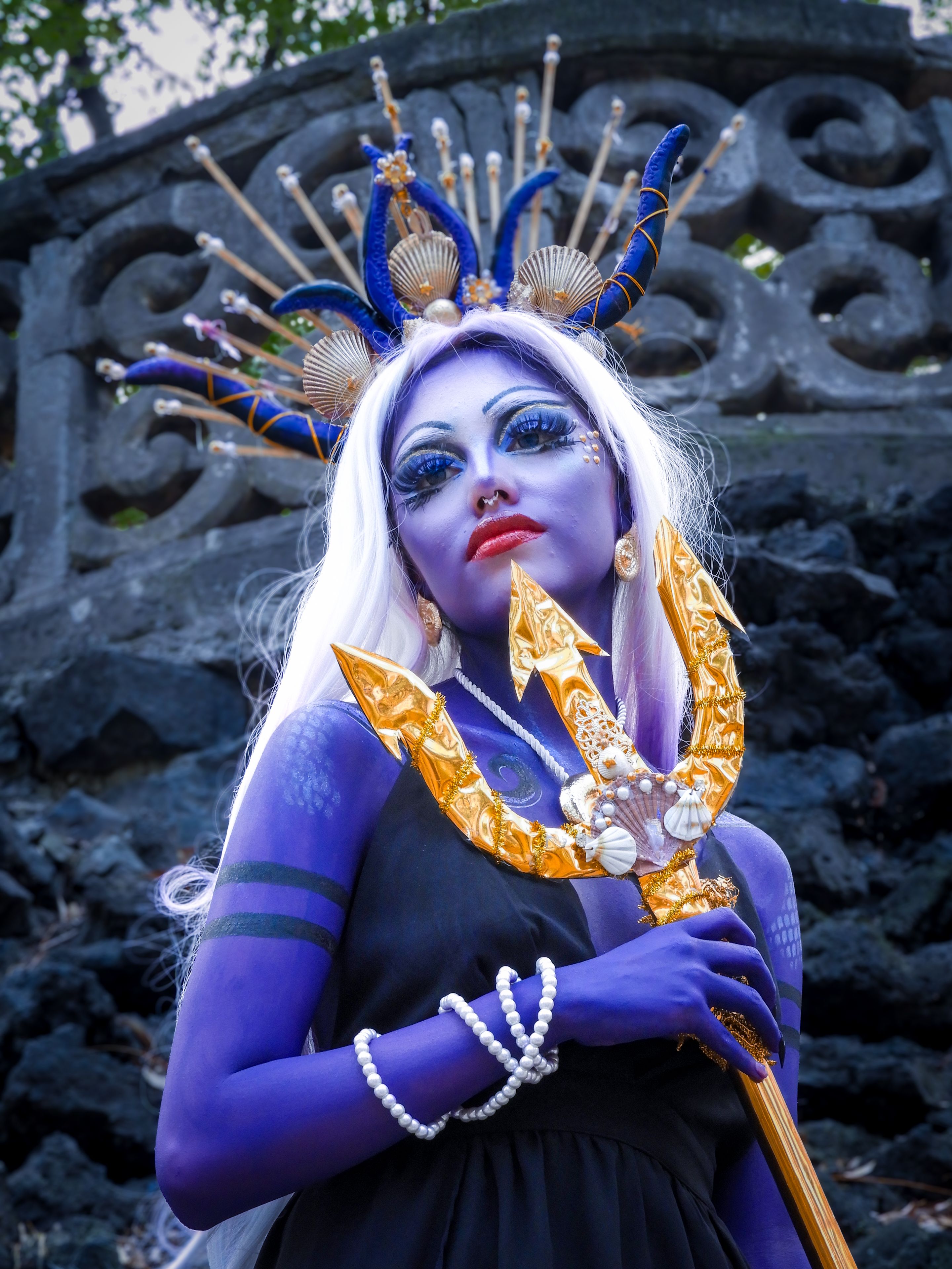 Elaborate Fantasy Cosplay with Trident Outdoors · Free Stock Photo