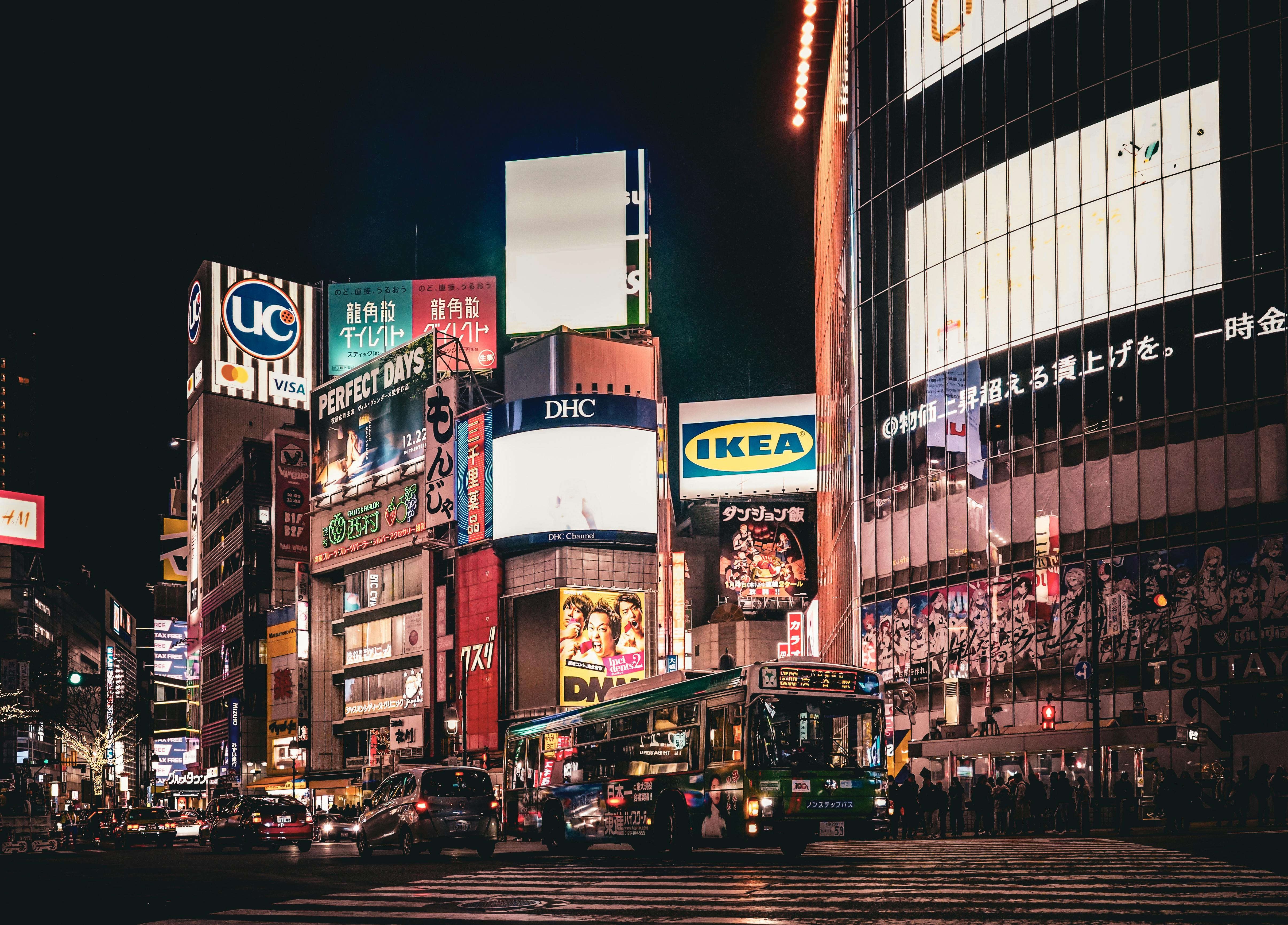 Aerial View of Shibuya Crossing at Night in Tokyo · Free Stock Photo