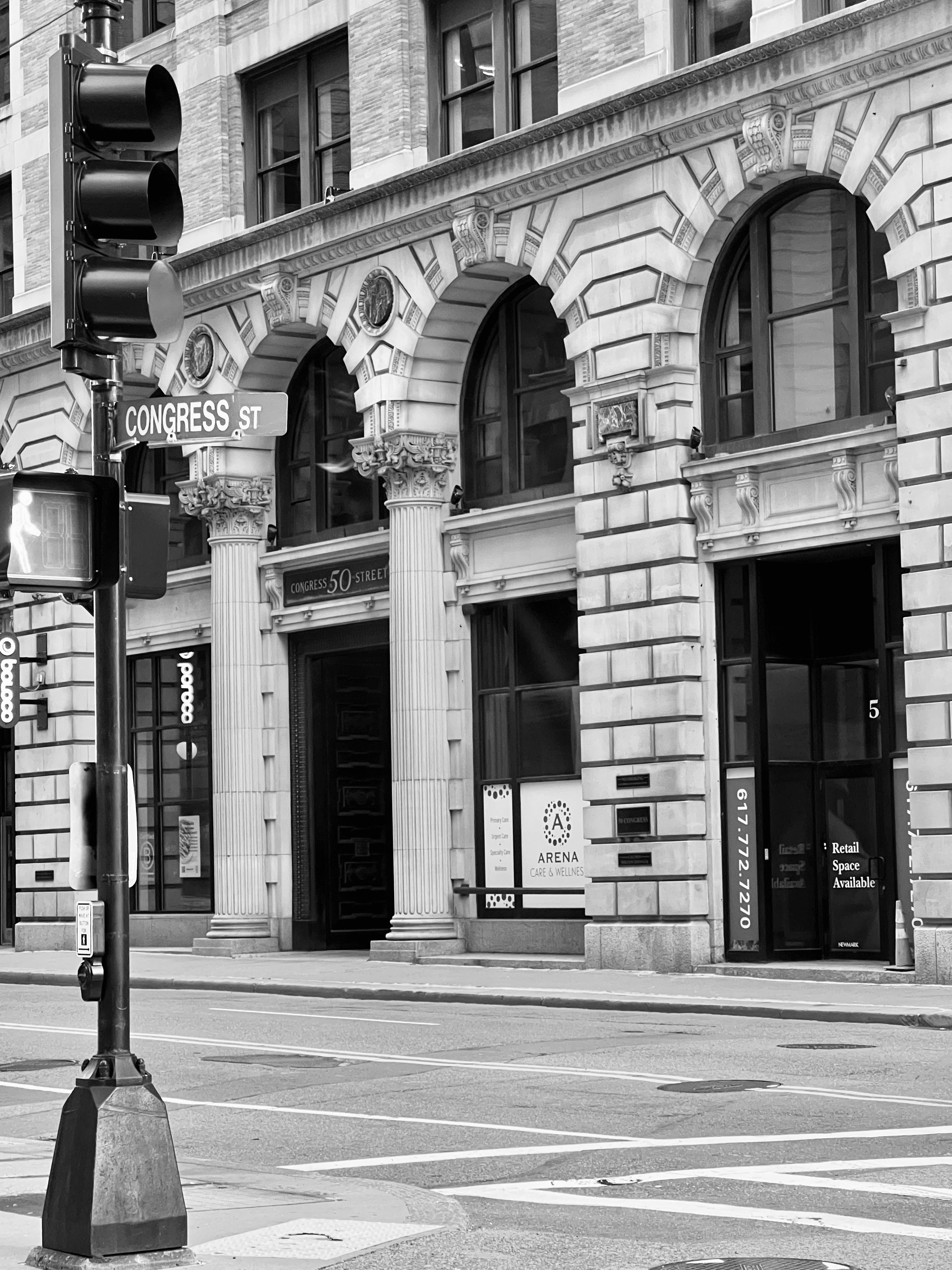 Black and White Urban Street Scene on Congress St · Free Stock Photo