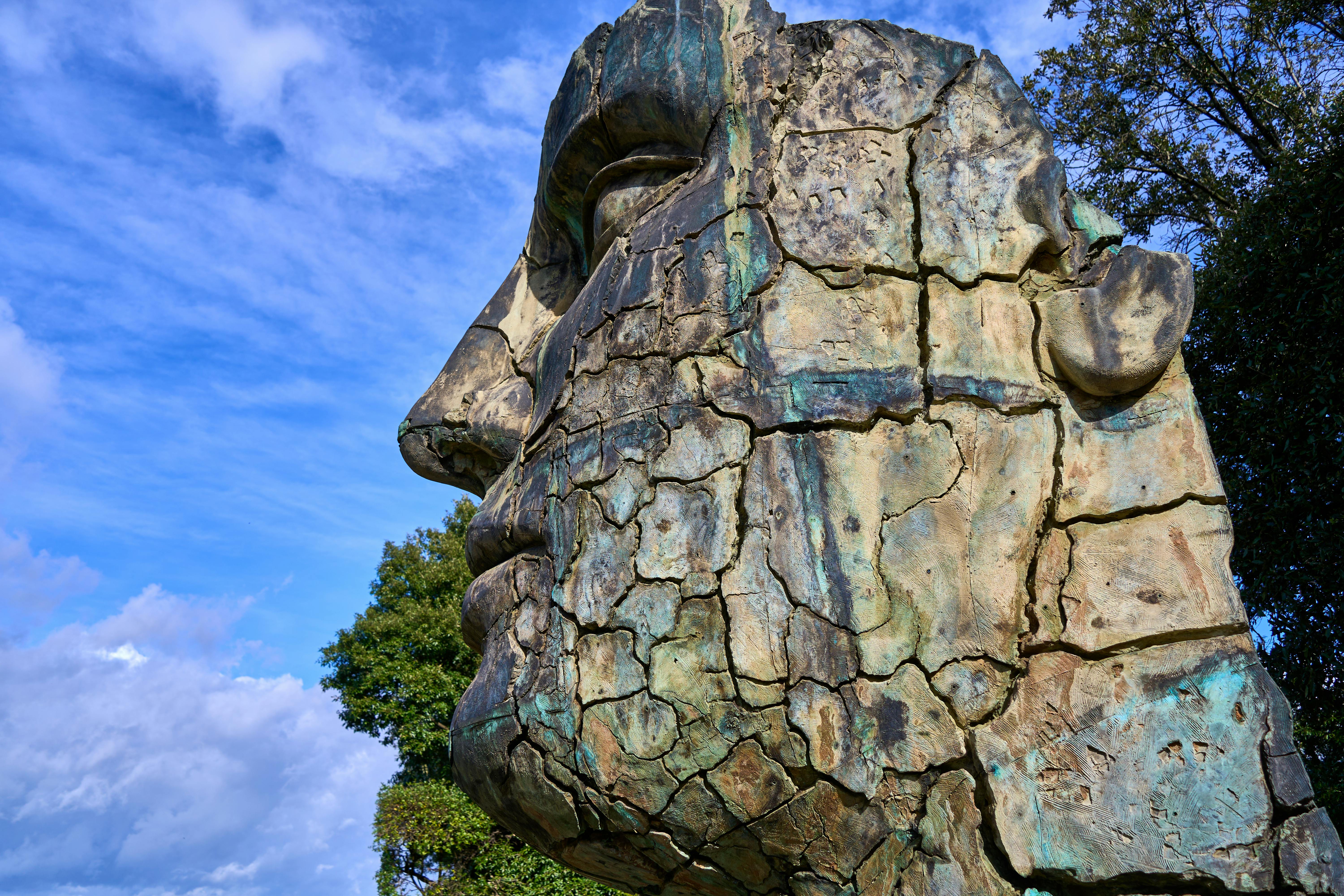 Giant Crackled Stone Face Sculpture Outdoors · Free Stock Photo