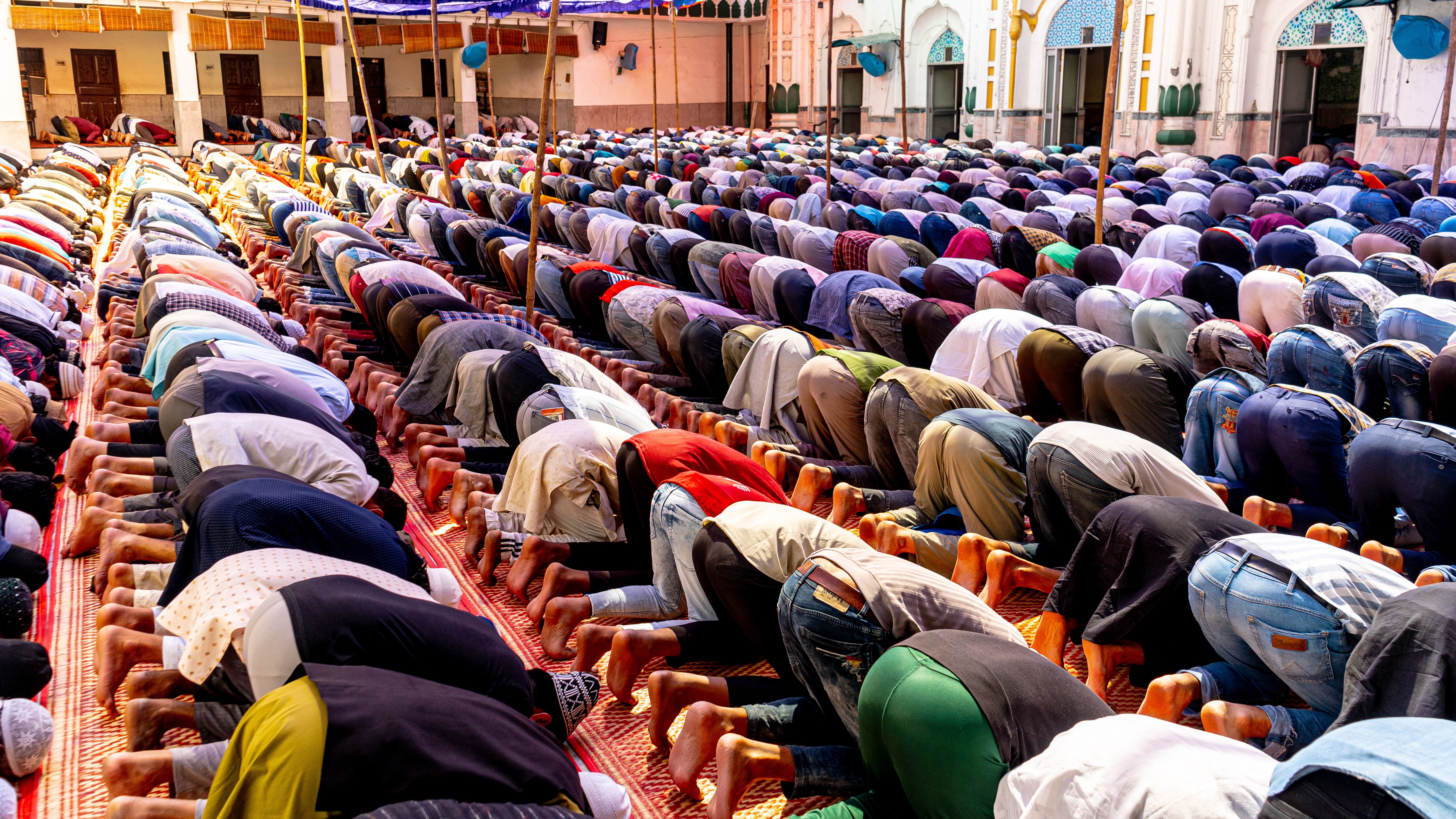 Large Group Praying in Mosque Courtyard · Free Stock Photo