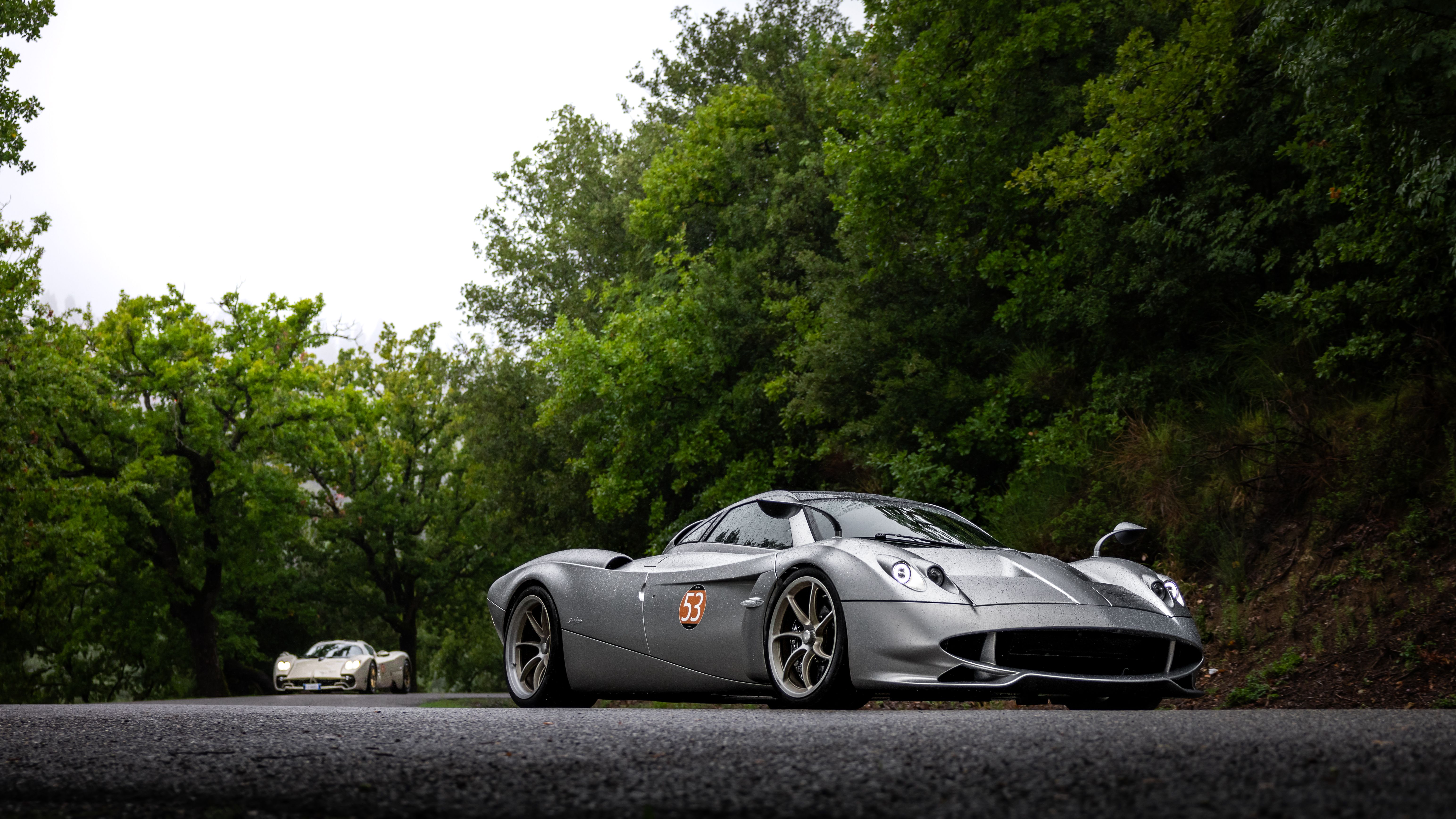 Elegante Coche Deportivo Plateado En Un Camino Forestal · Foto de stock ...