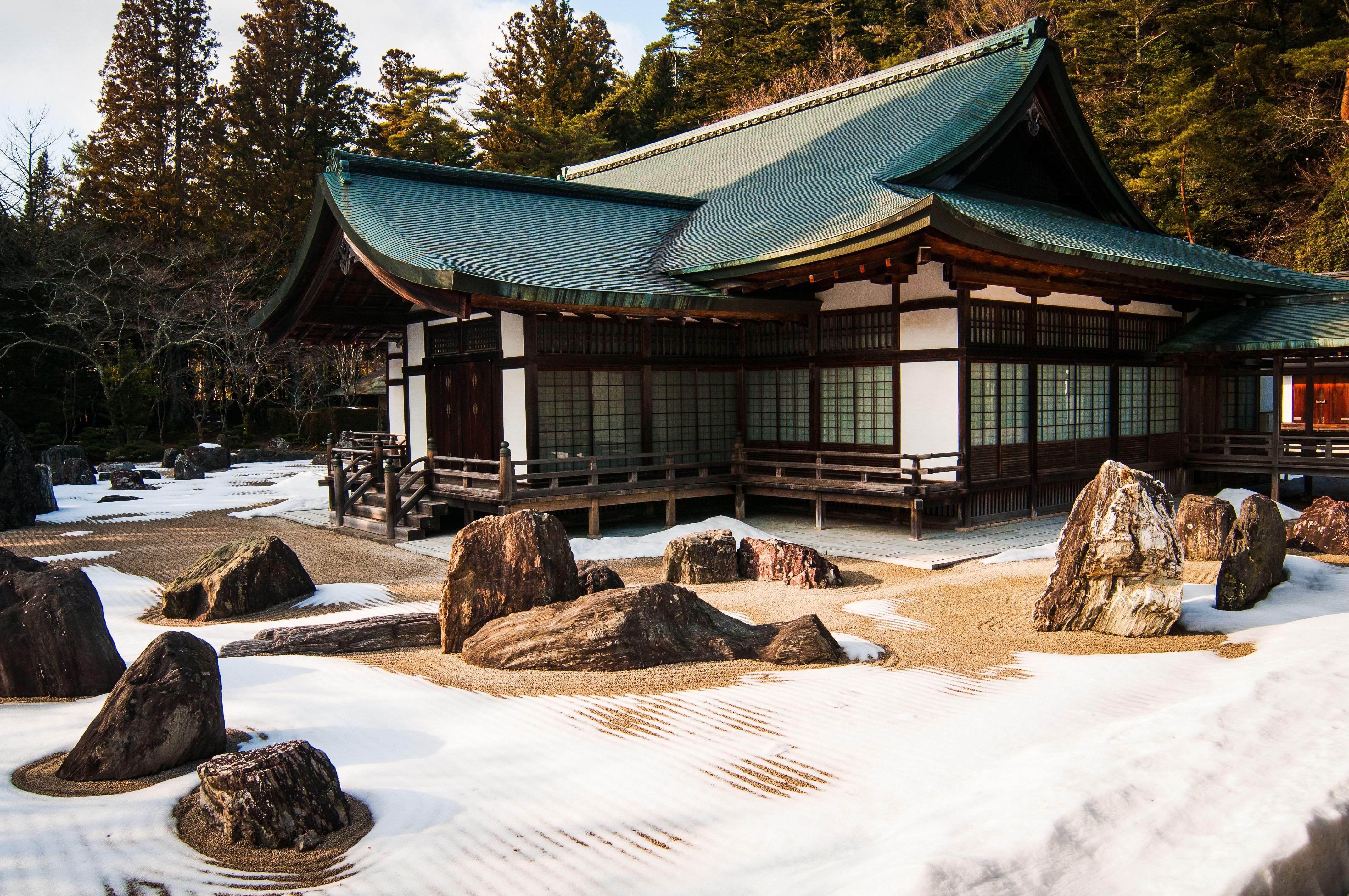 Japanese Temple in Tranquil Winter Zen Garden · Free Stock Photo