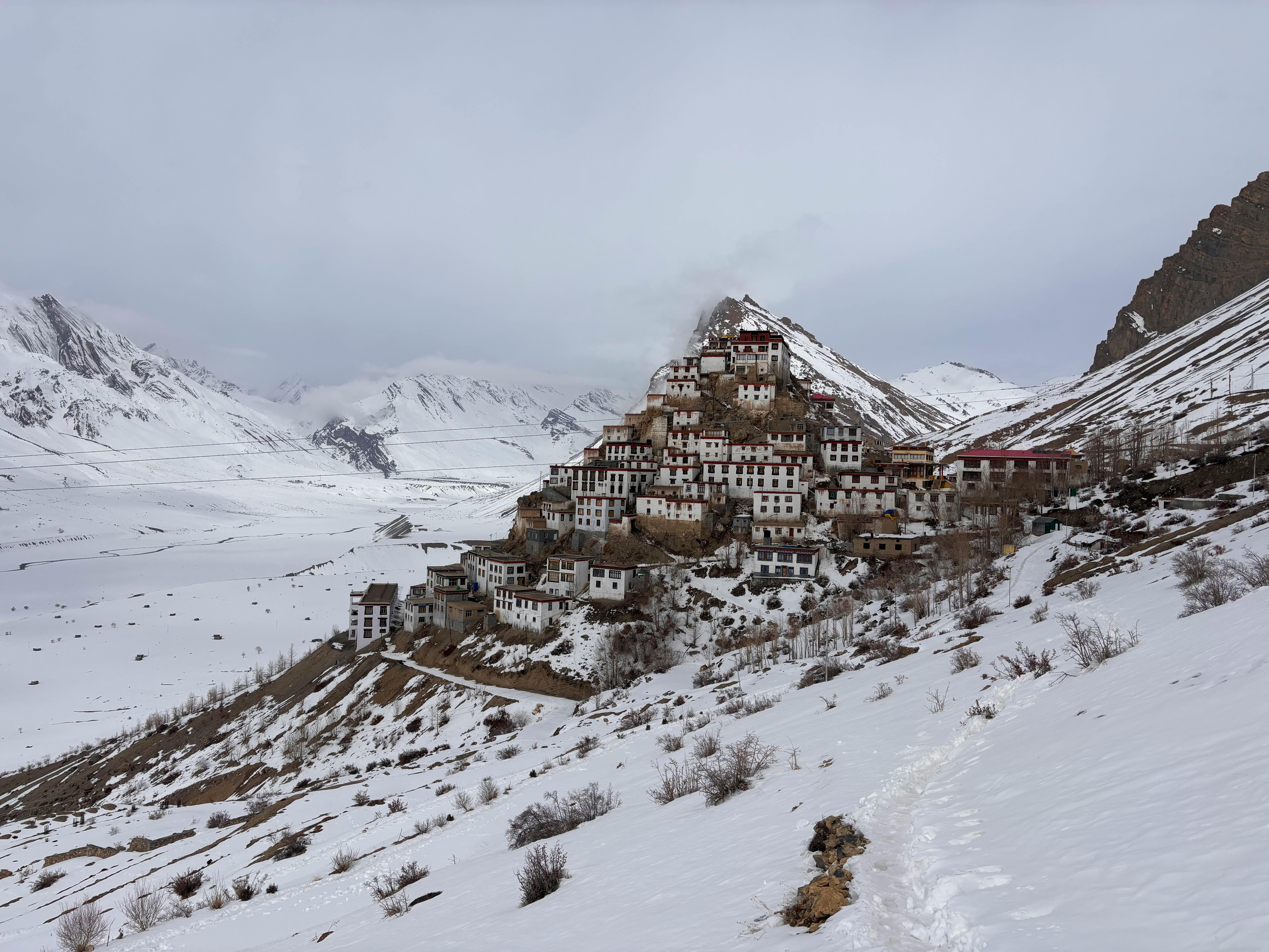 Stunning View of Snowy Key Monastery in Himalayas · Free Stock Photo