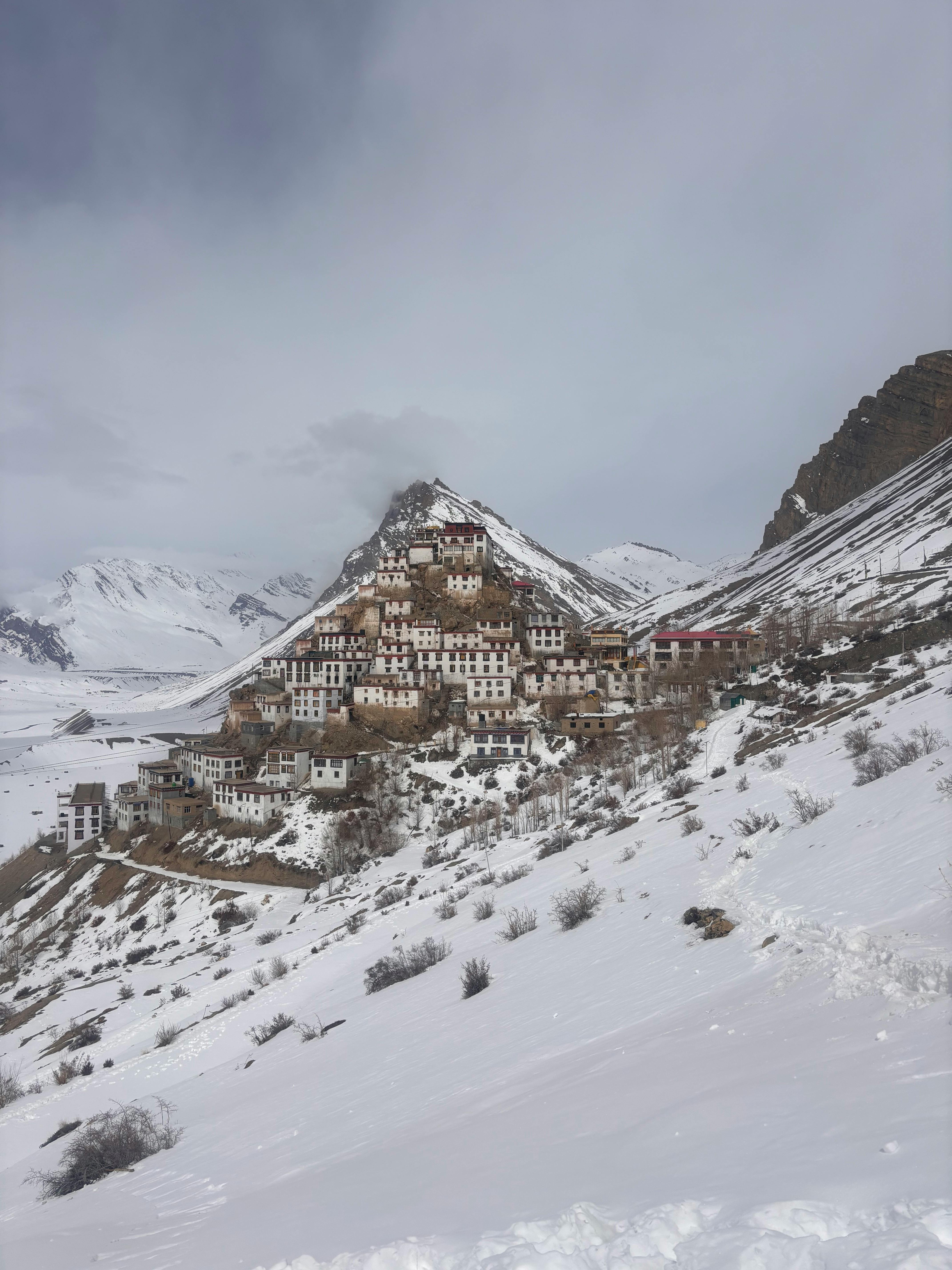 Key Monastery in Snowy Himalayas Landscape · Free Stock Photo
