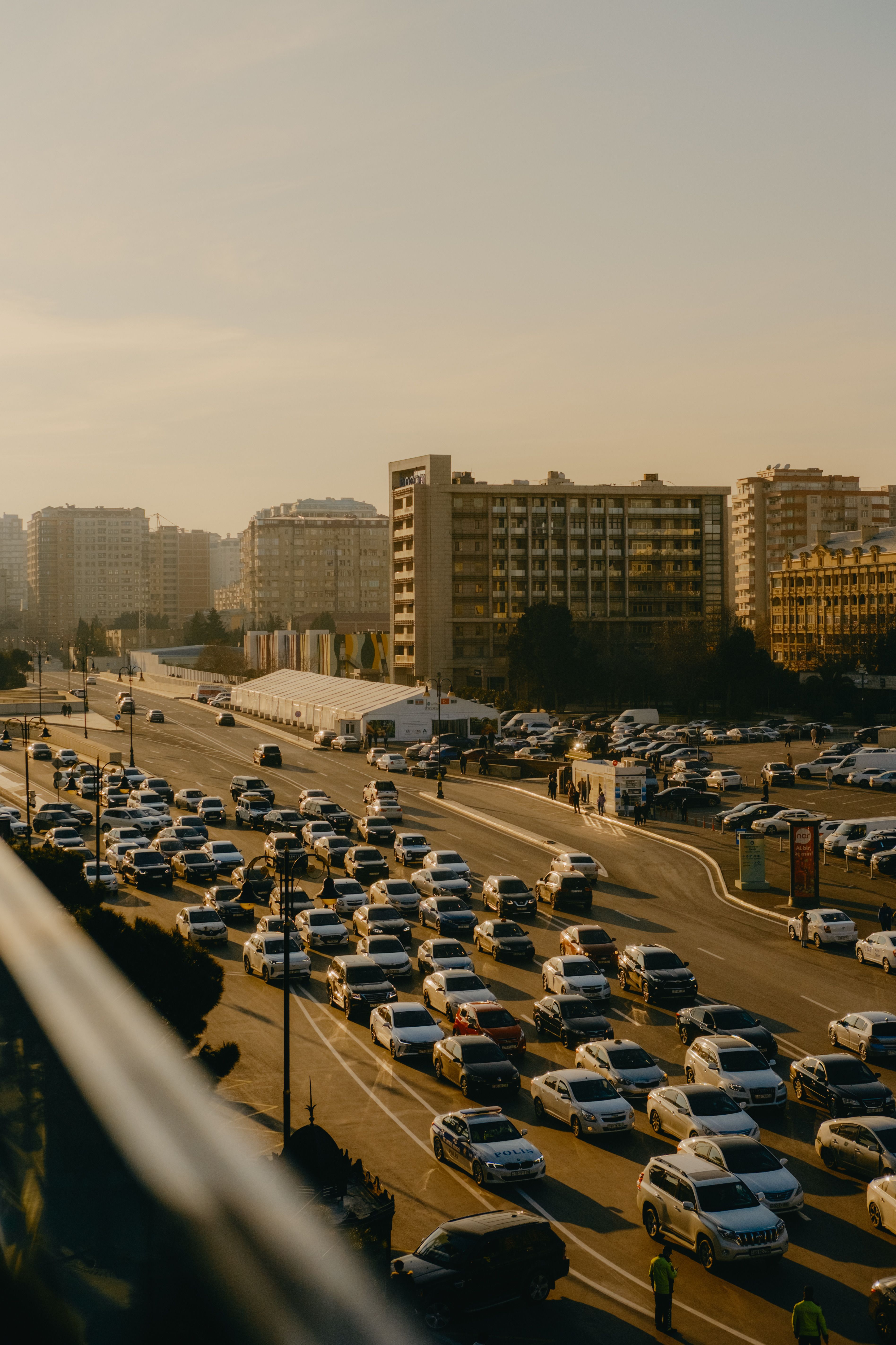 Busy Traffic Scene in Baku at Sunset · Free Stock Photo