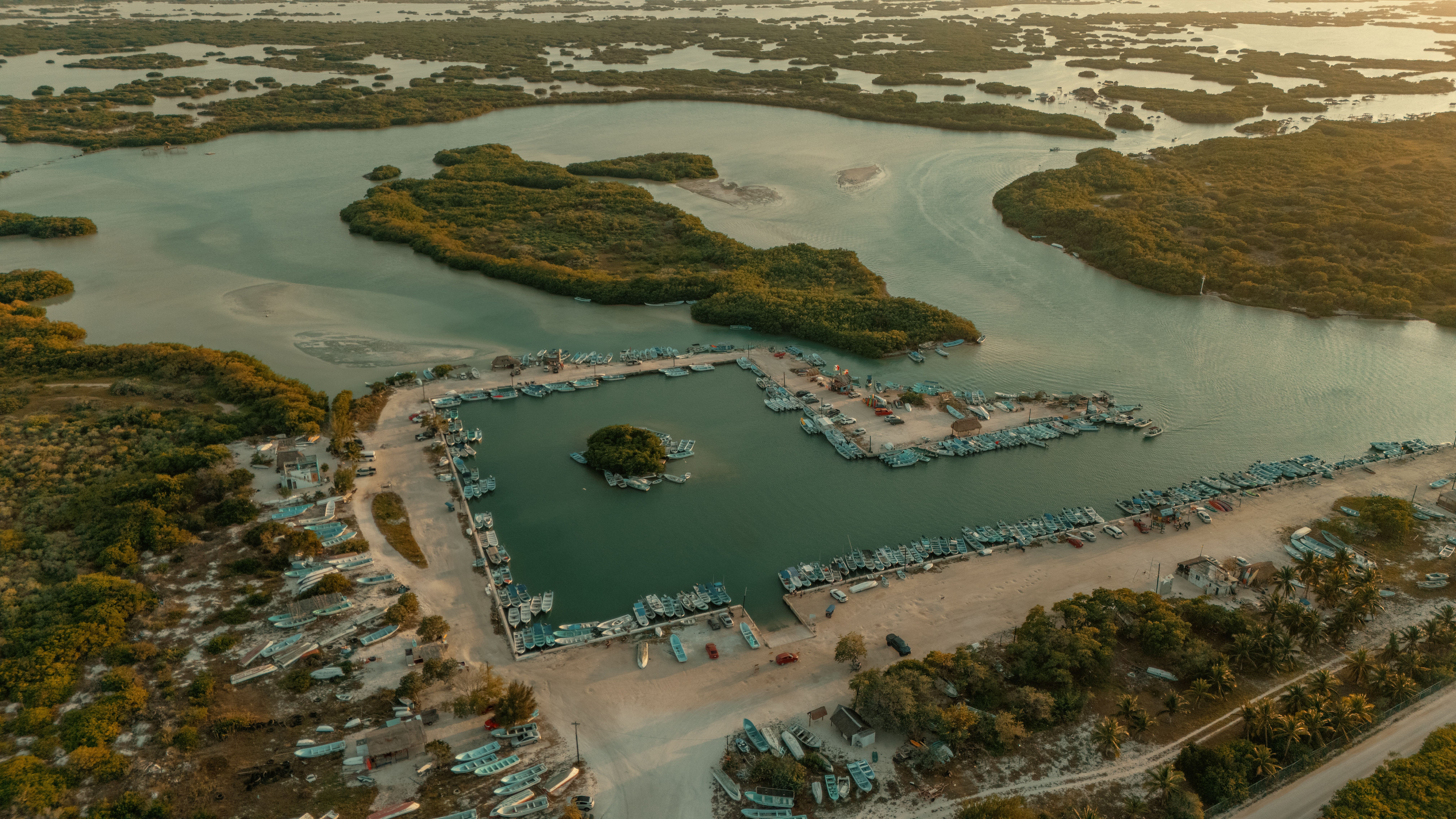 Aerial View of Coastal Lagoon with Boats · Free Stock Photo