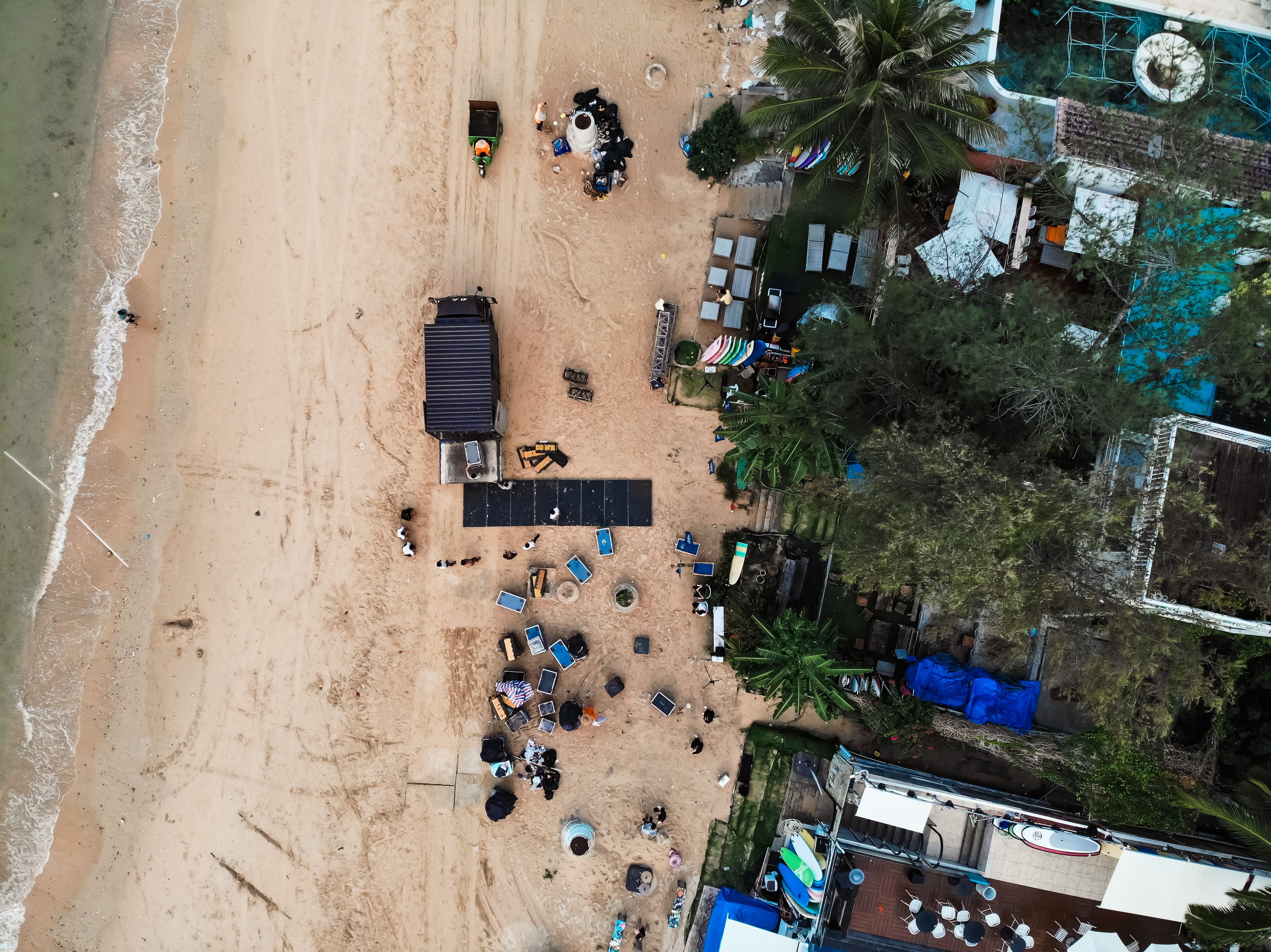 Aerial View of Sandy Beach with Gathering Area · Free Stock Photo