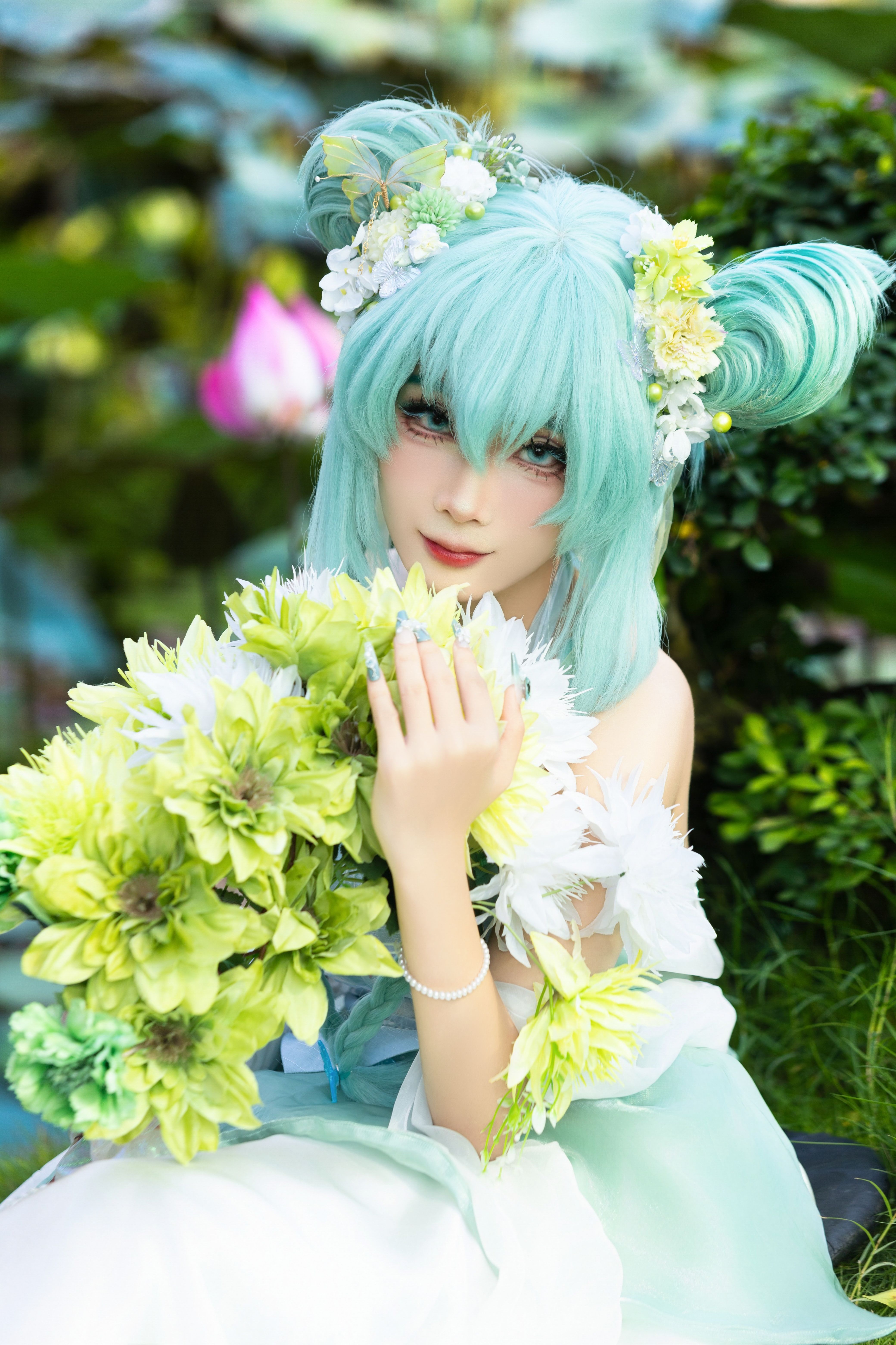 Cosplay Portrait with Floral Accents in Nature · Free Stock Photo