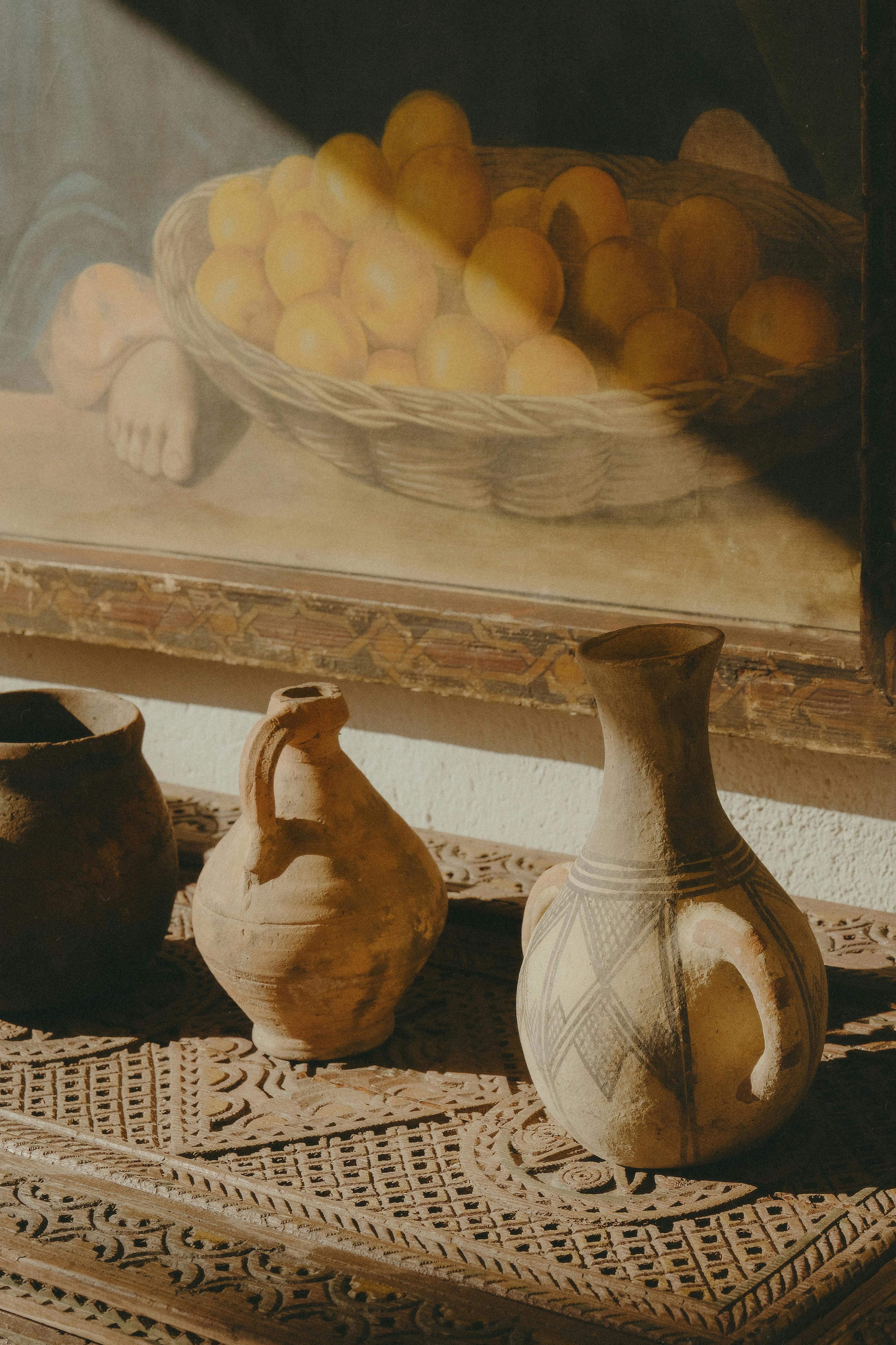 Still Life with Pottery and Fruit Basket in Marrakesh · Free Stock Photo