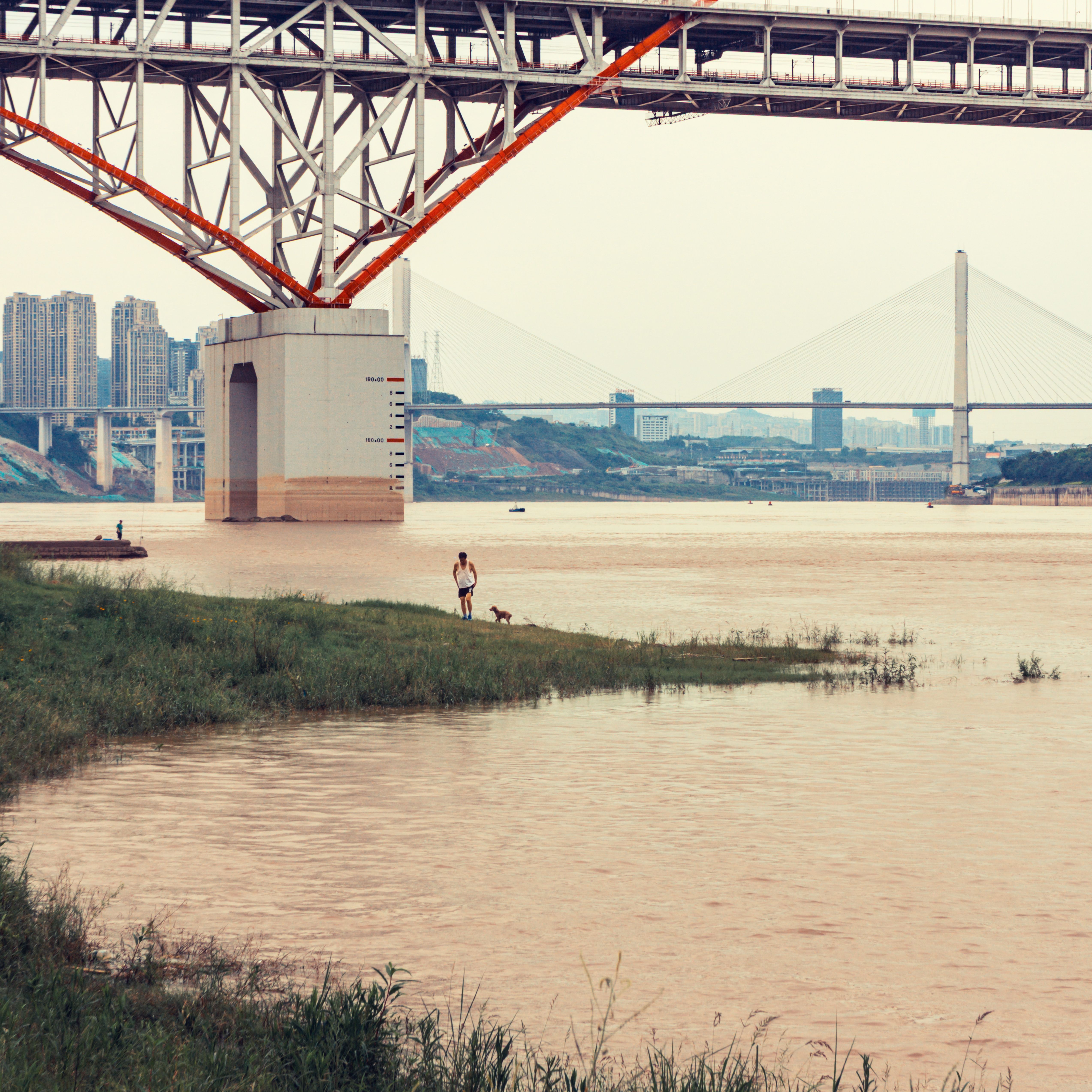 Urban Bridge and River Scene with Cityscape · Free Stock Photo