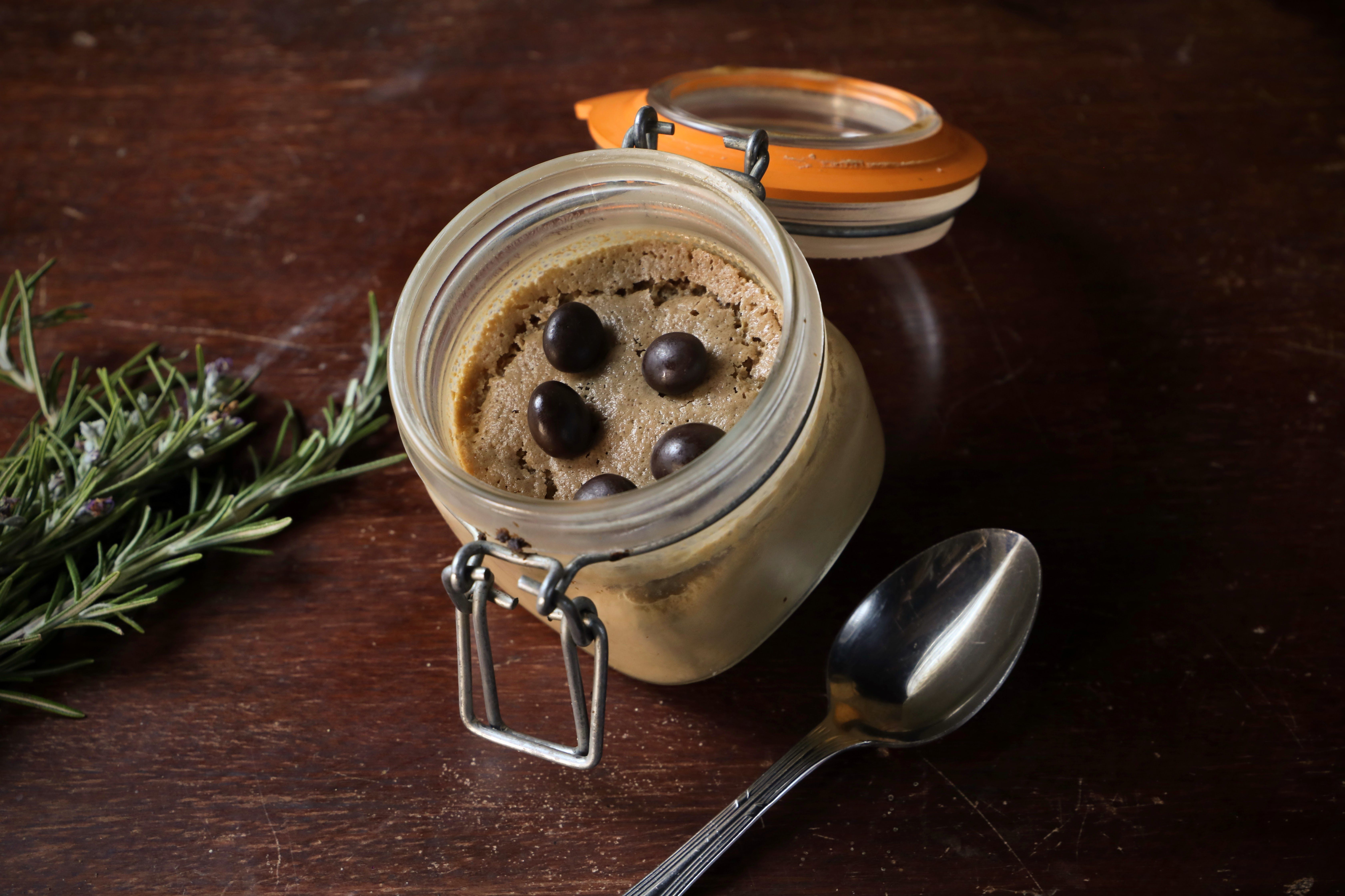 Chocolate Mousse in Jar with Rosemary and Spoon · Free Stock Photo