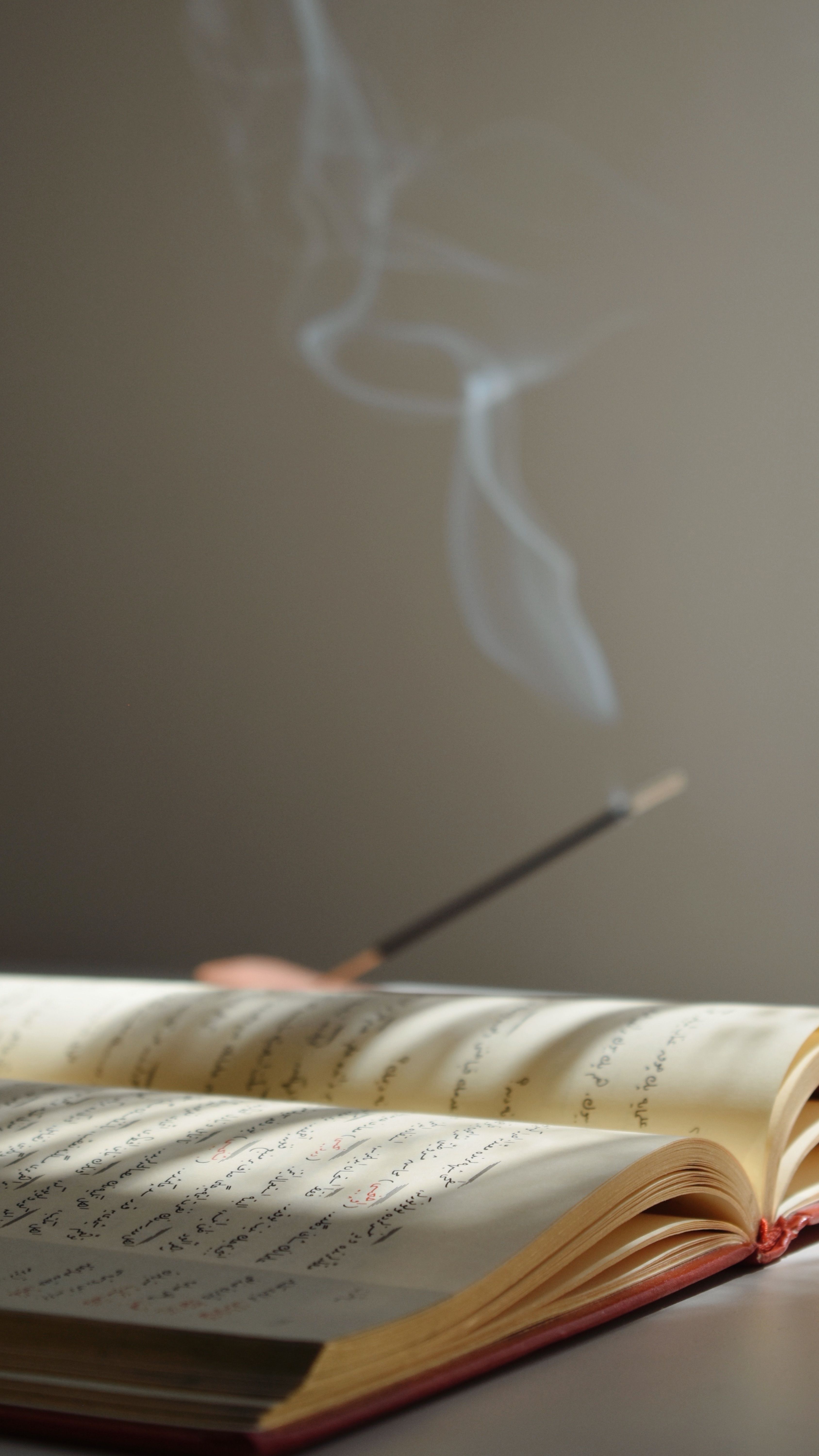Open Book with Rising Incense Smoke in Soft Light · Free Stock Photo