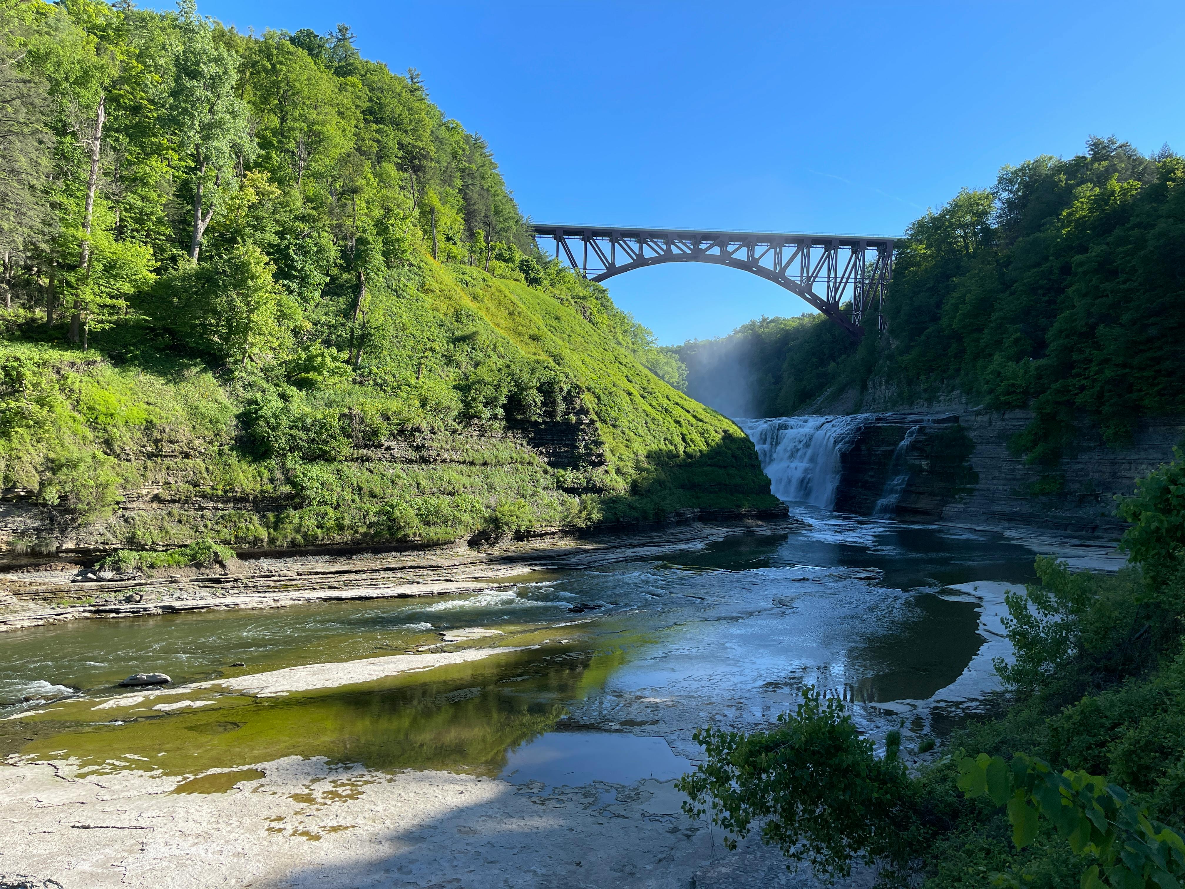 Upper Falls and Bridge at Letchworth State Park · Free Stock Photo