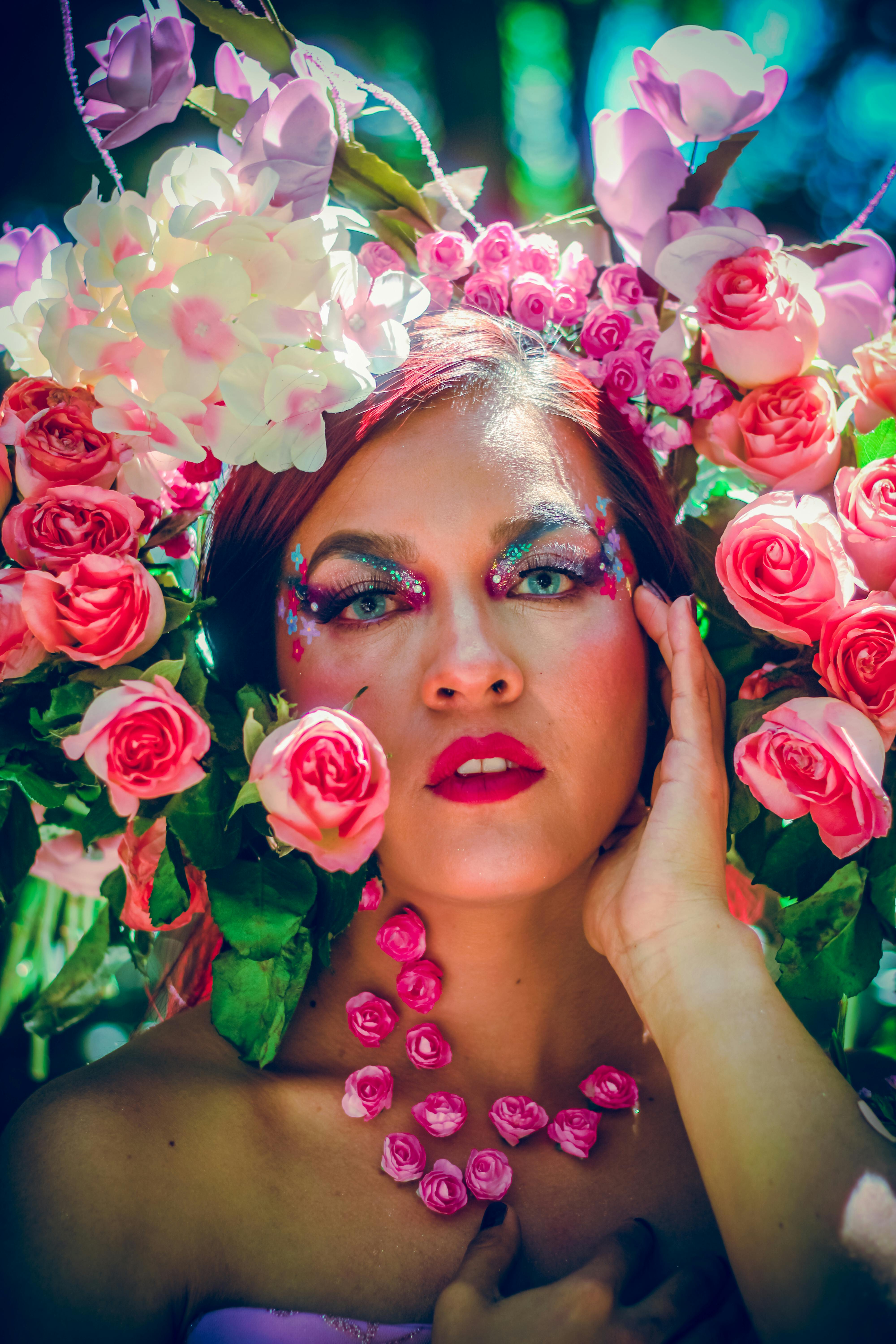 Artistic Portrait with Floral Headpiece in Nature · Free Stock Photo