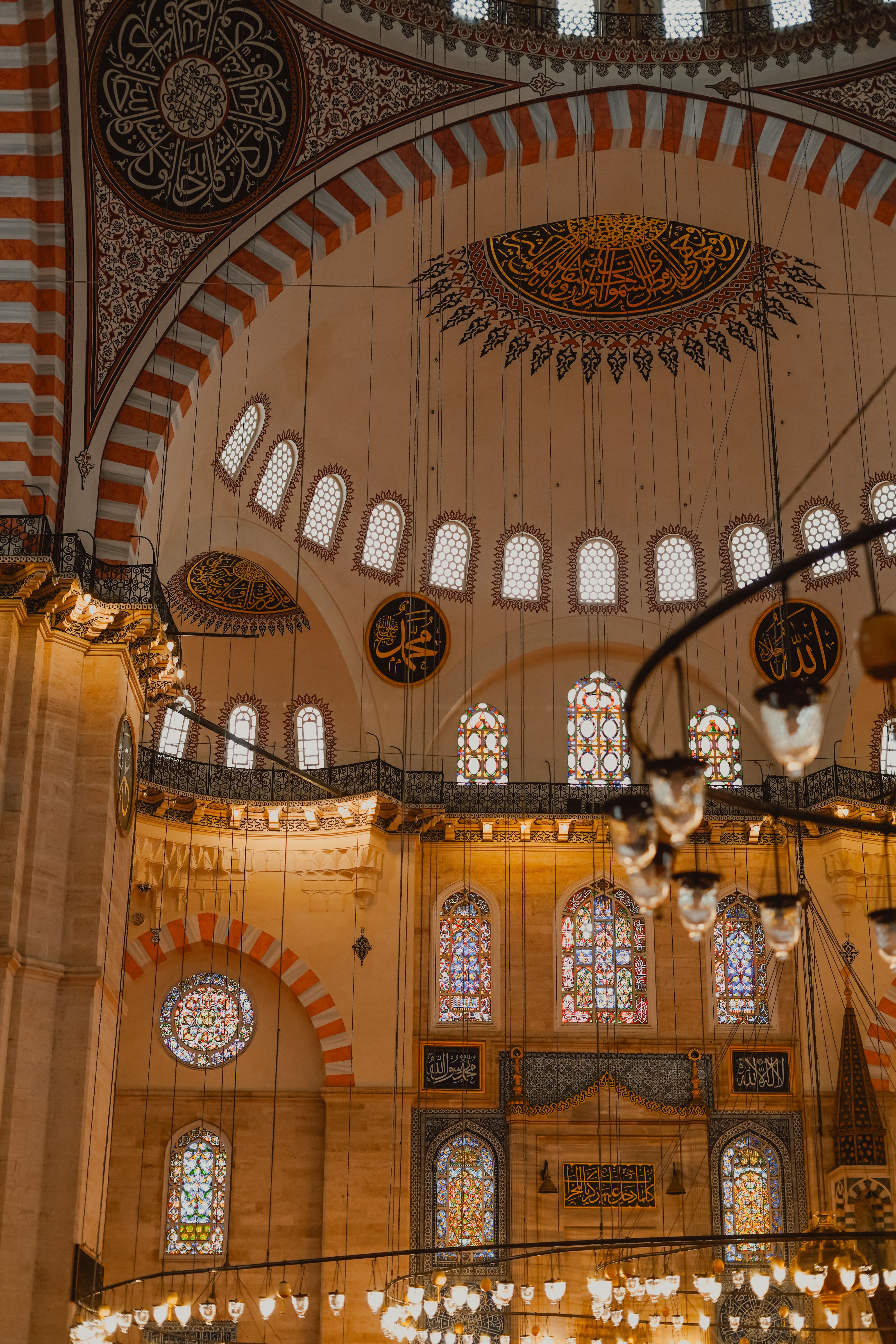 Ornamental ceiling of Islam medieval mosque with arched windows · Free ...