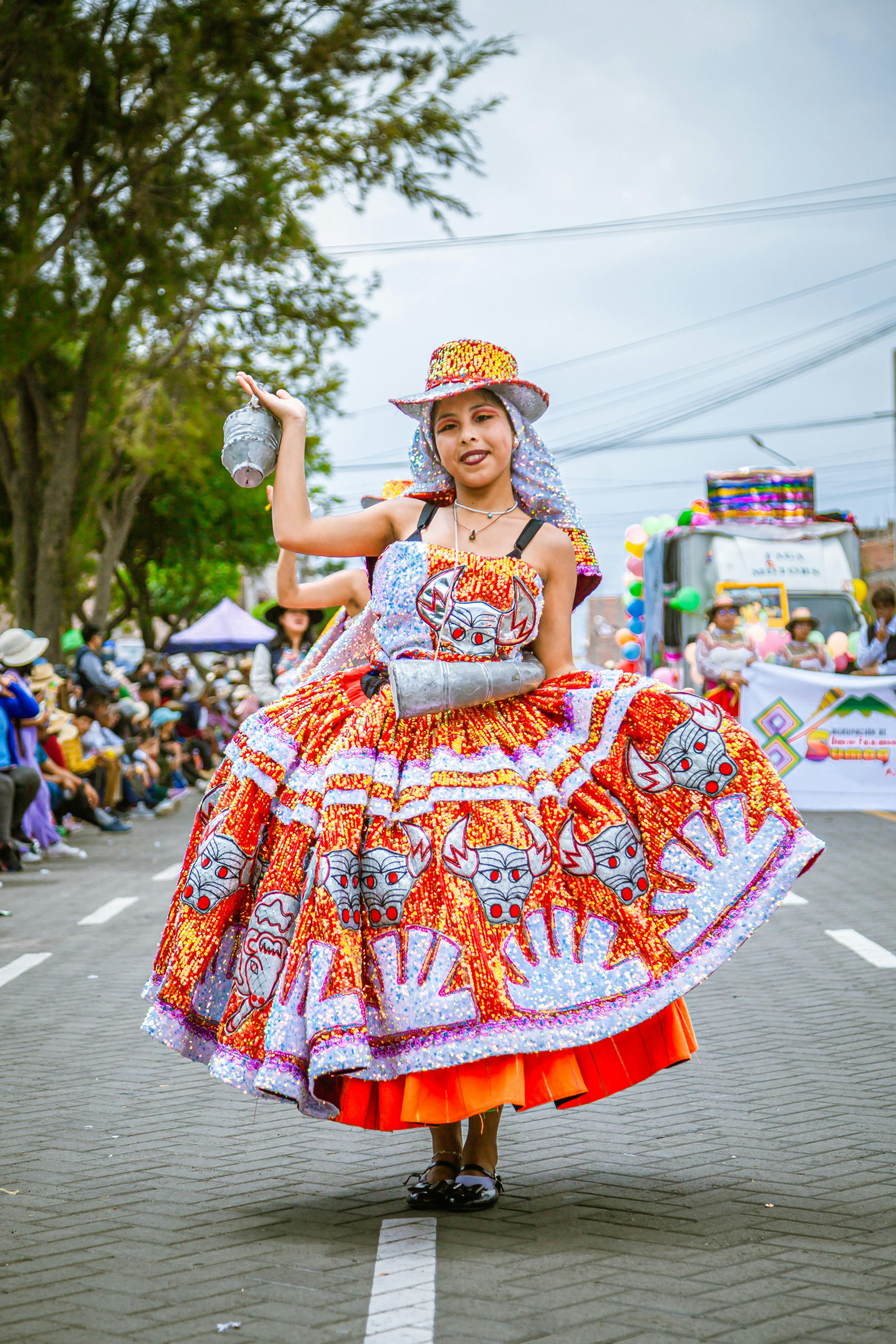 Colorful Peruvian Festival Dancer in Traditional Dress · Free Stock Photo