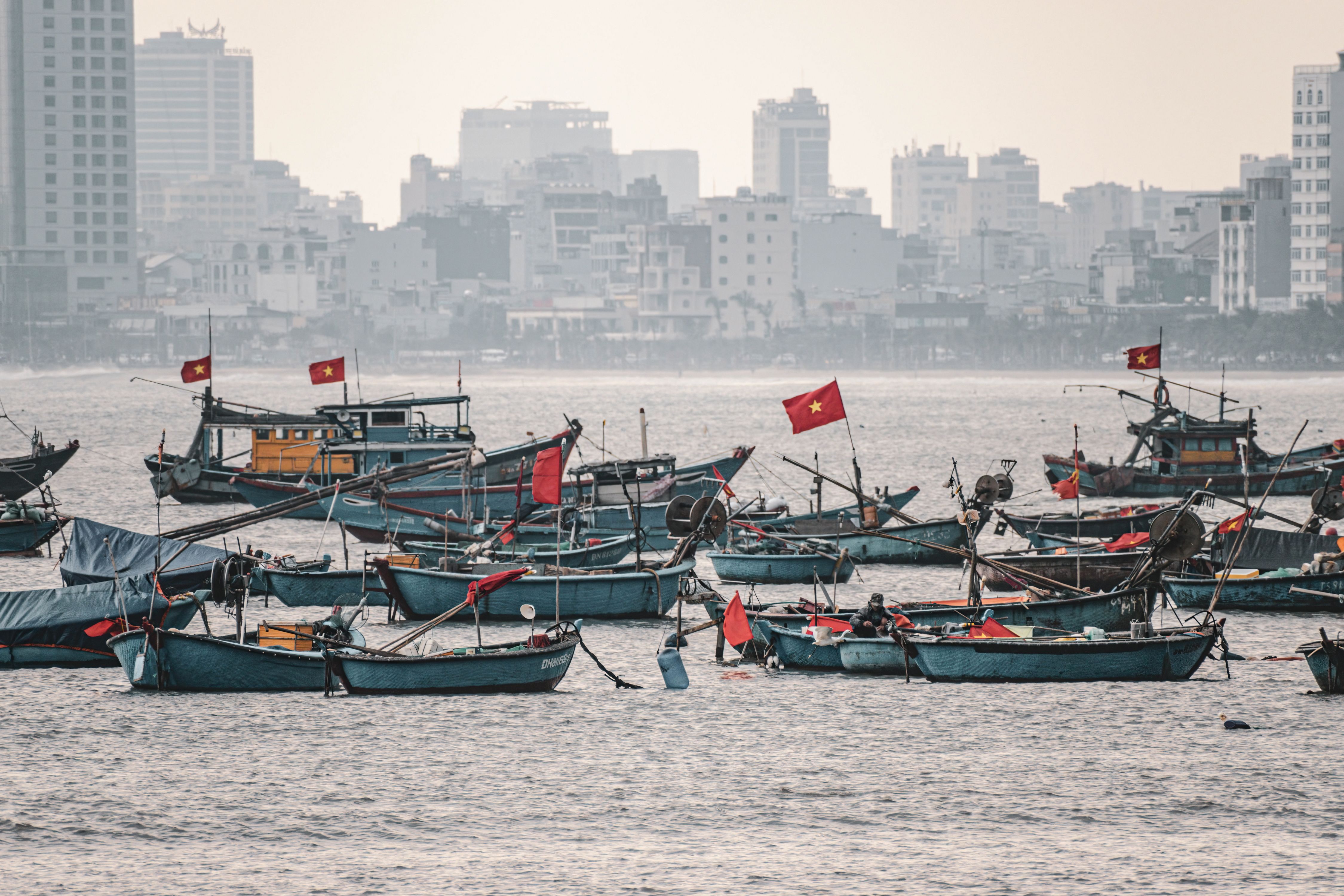 Traditional Fishing Boats in Da Nang Harbor · Free Stock Photo